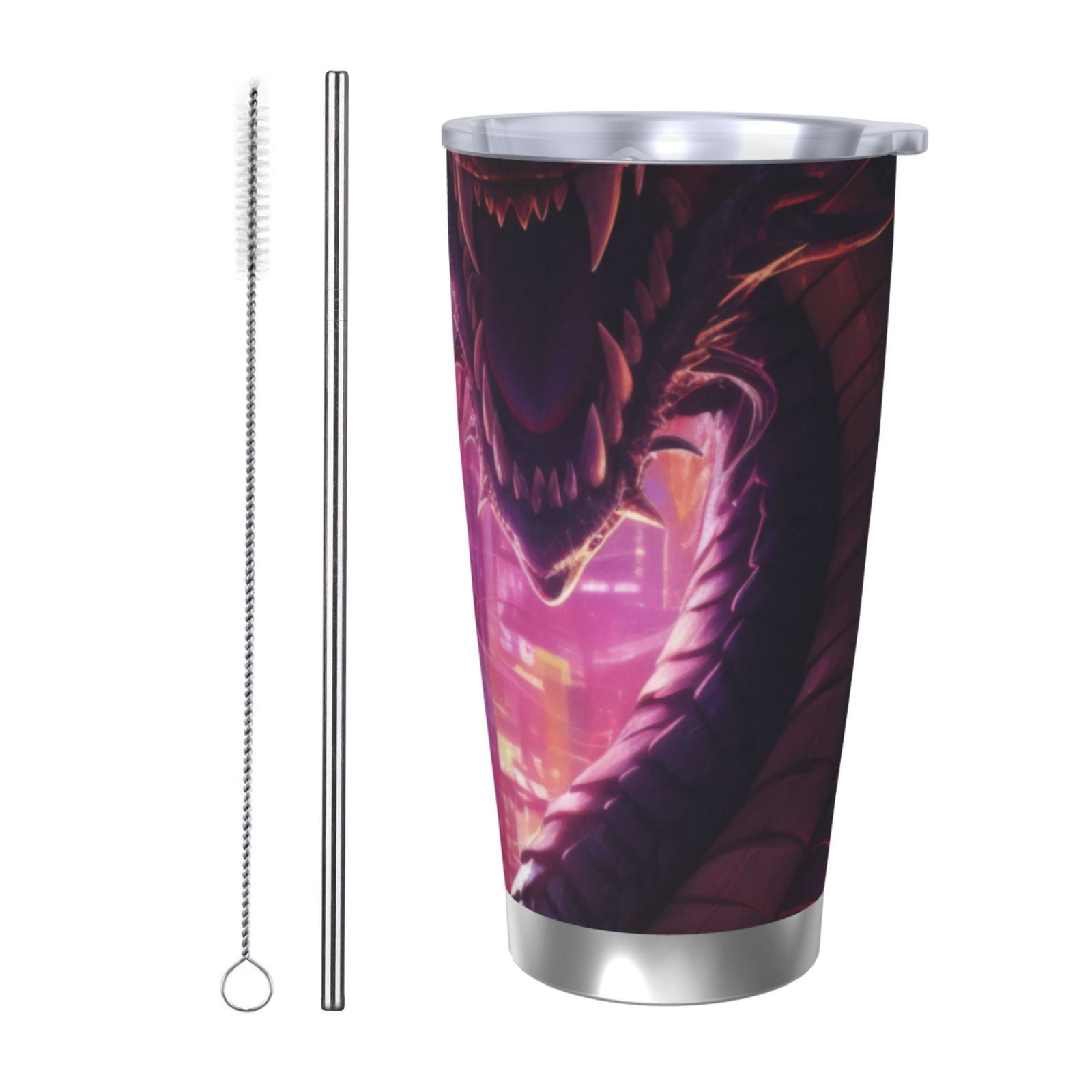 Fuzoiu Neon Futuristic Dragon Print 20oz Tumbler, Stainless Steel ...
