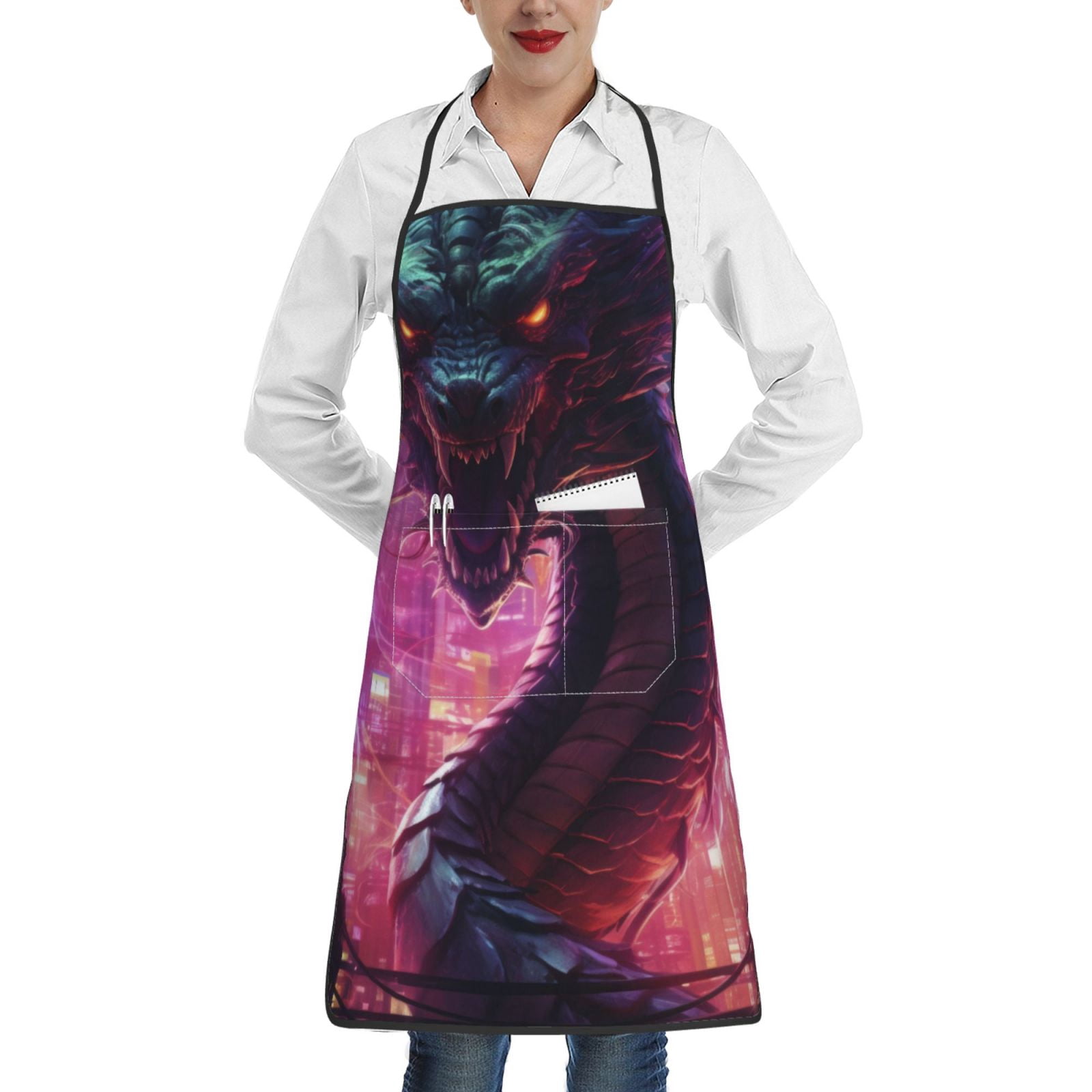 Fuzoiu Neon Futuristic Dragon Print Kitchen Cooking Aprons,Kitchen ...