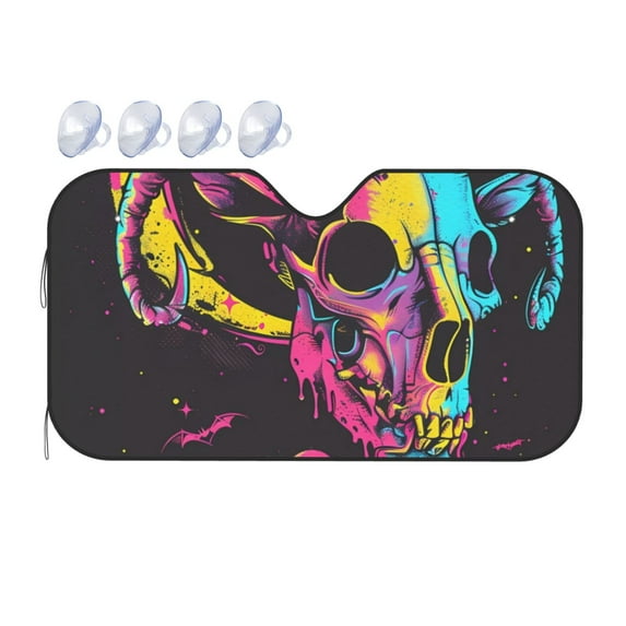 Fuzoiu Neon Gothic Skull Moon Print Car Windshield Sunshade,Foldable ...