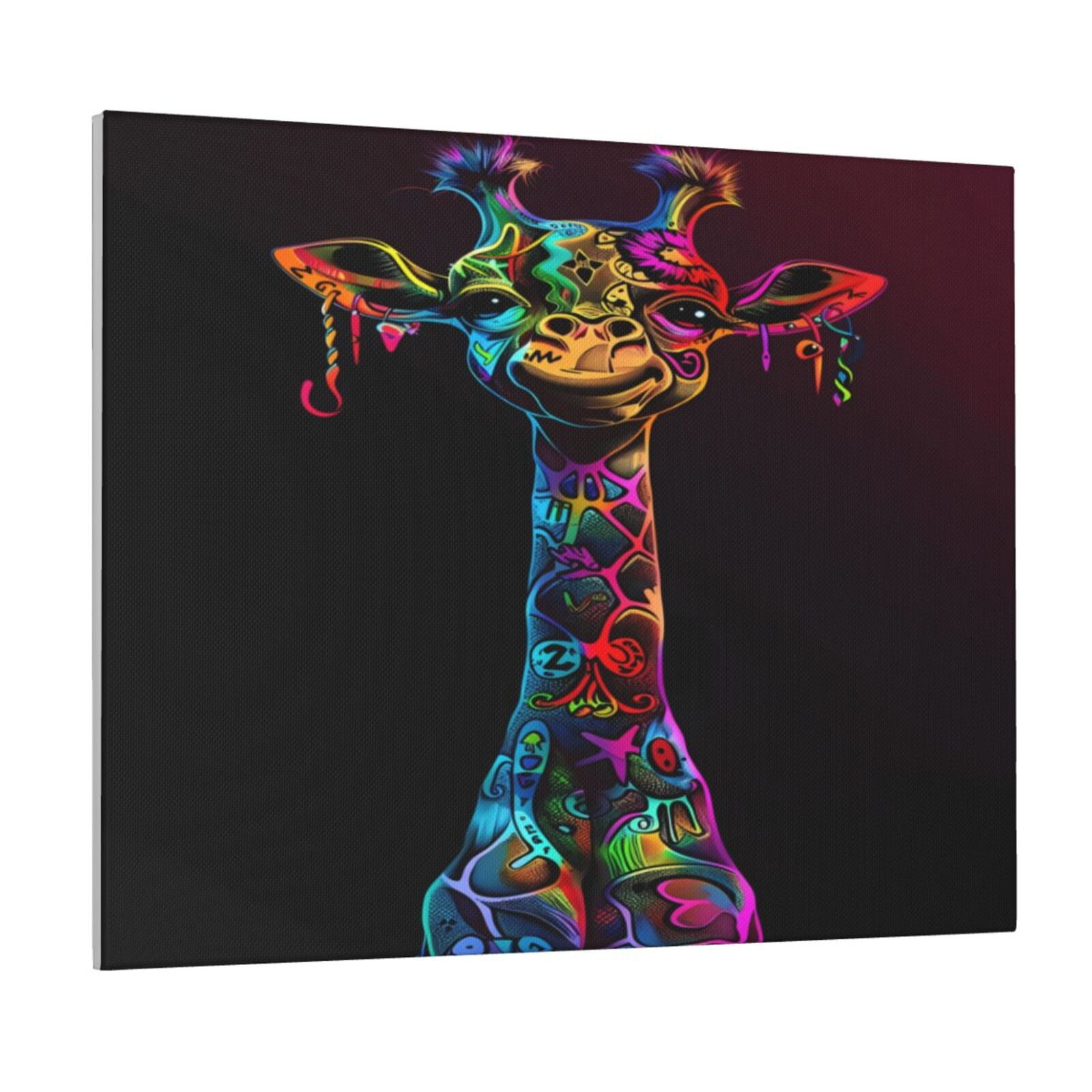 Fuzoiu Neon Psychedelic Giraffe Print Canvas Wall Art for Bathrooms ...