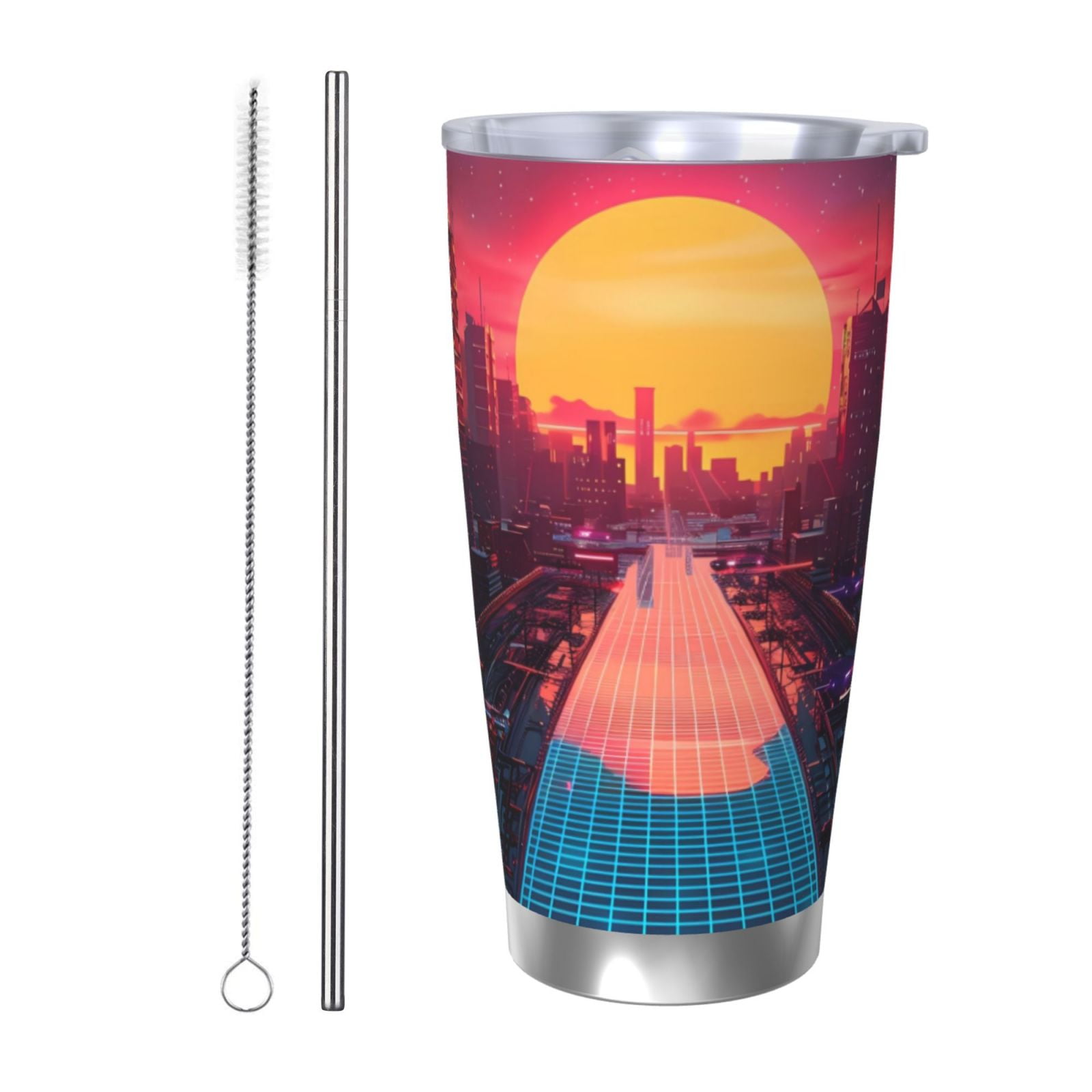 Fuzoiu Neon Sunset Cyberpunk Cityscape Print 20oz Tumbler, Stainless ...
