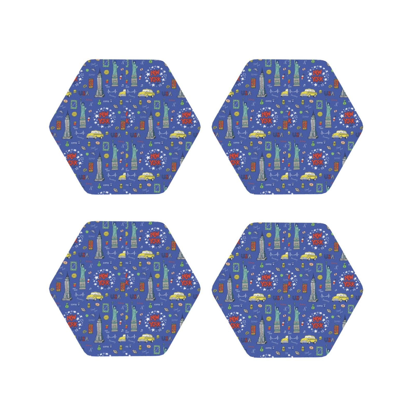 Fuzoiu New-York City Print Leather Coasters Set,Drink Coasters Set of 4 ...