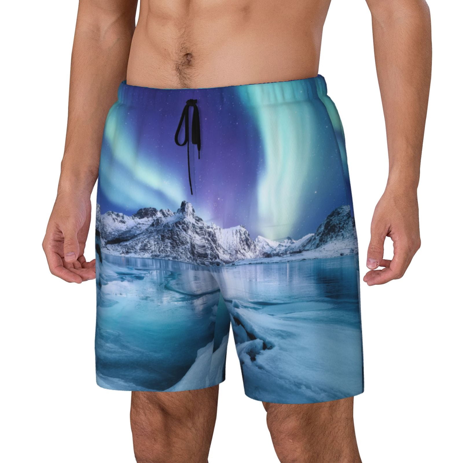 Fuzoiu Night At Lake Aurora 1 Print Men's Swim Shorts,Quick-Dry Double ...