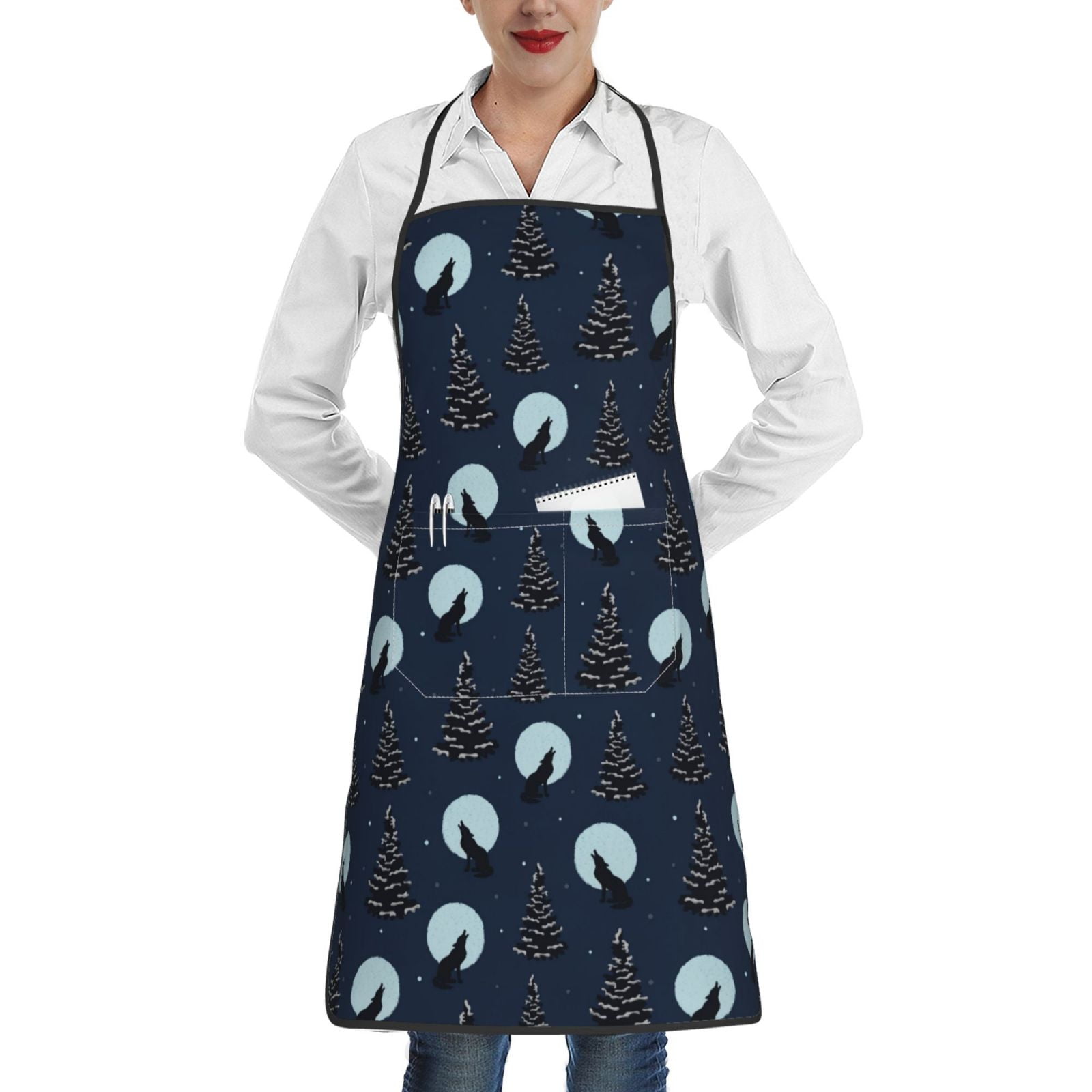 Fuzoiu Night Forest Wolf Print Kitchen Cooking Aprons,Kitchen Cooking ...