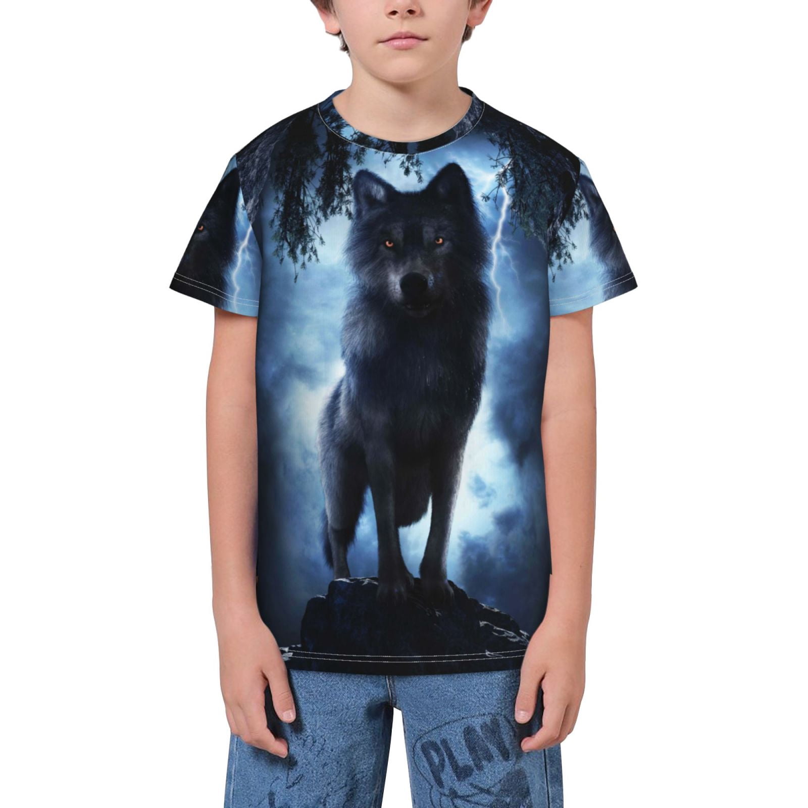 Fuzoiu Night Scene of Wolves Print Youth Short Sleeve T-Shirt,Youth Dry ...
