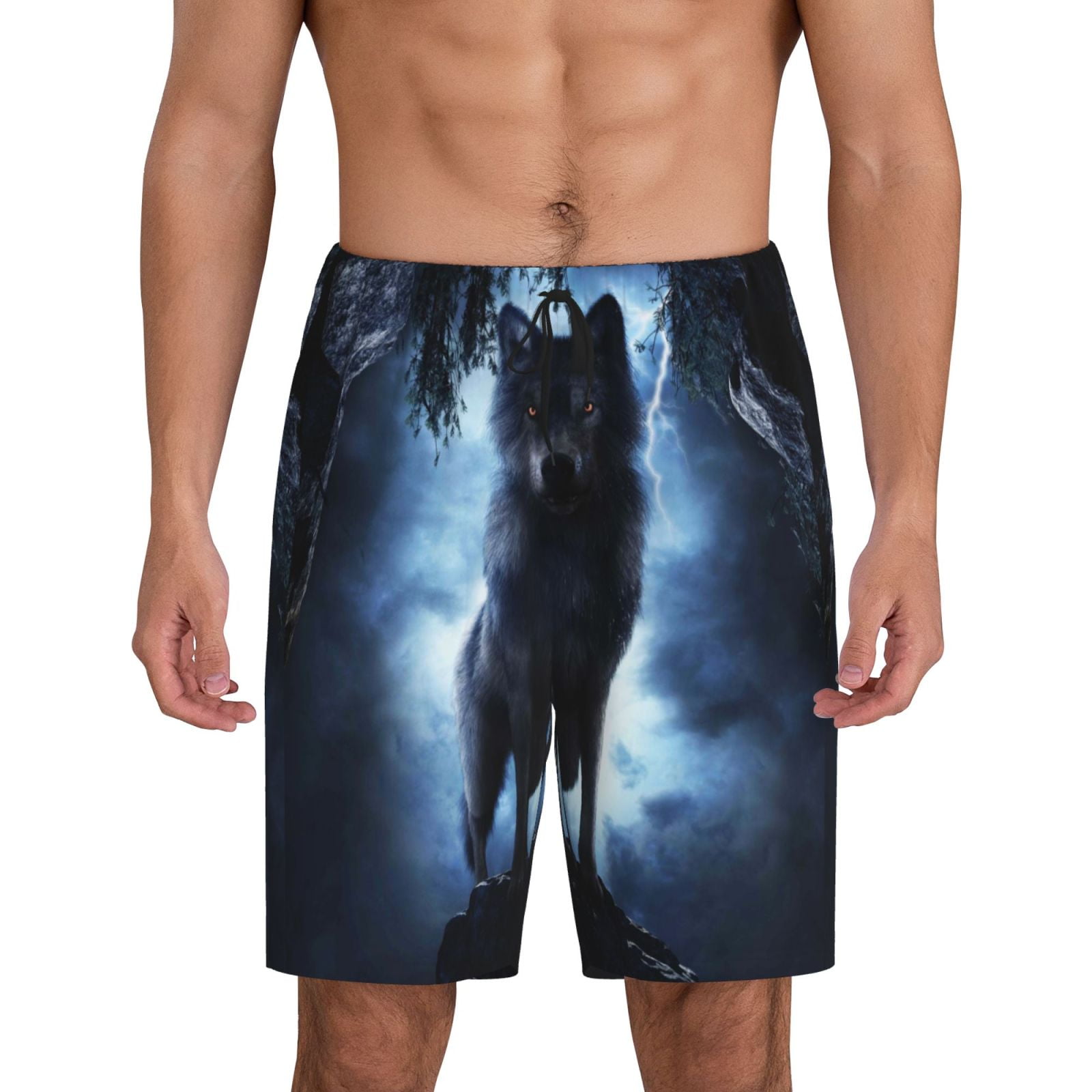 Fuzoiu Night Scene of Wolves Print Pajama Shorts for Men, Men's Pajama ...