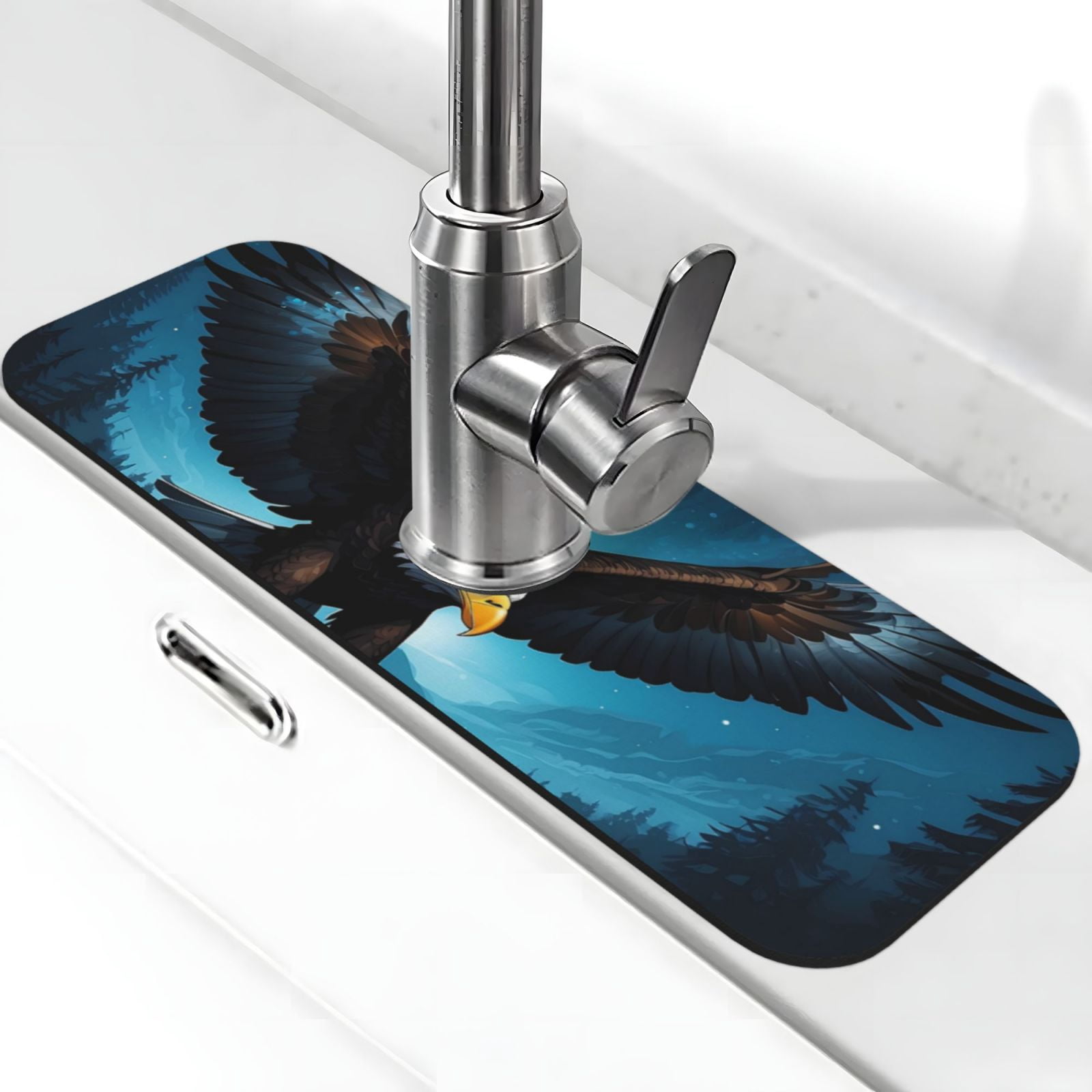 Fuzoiu Night Sky Forest Bald Eagle Print Kitchen Faucet Suction Pad ...