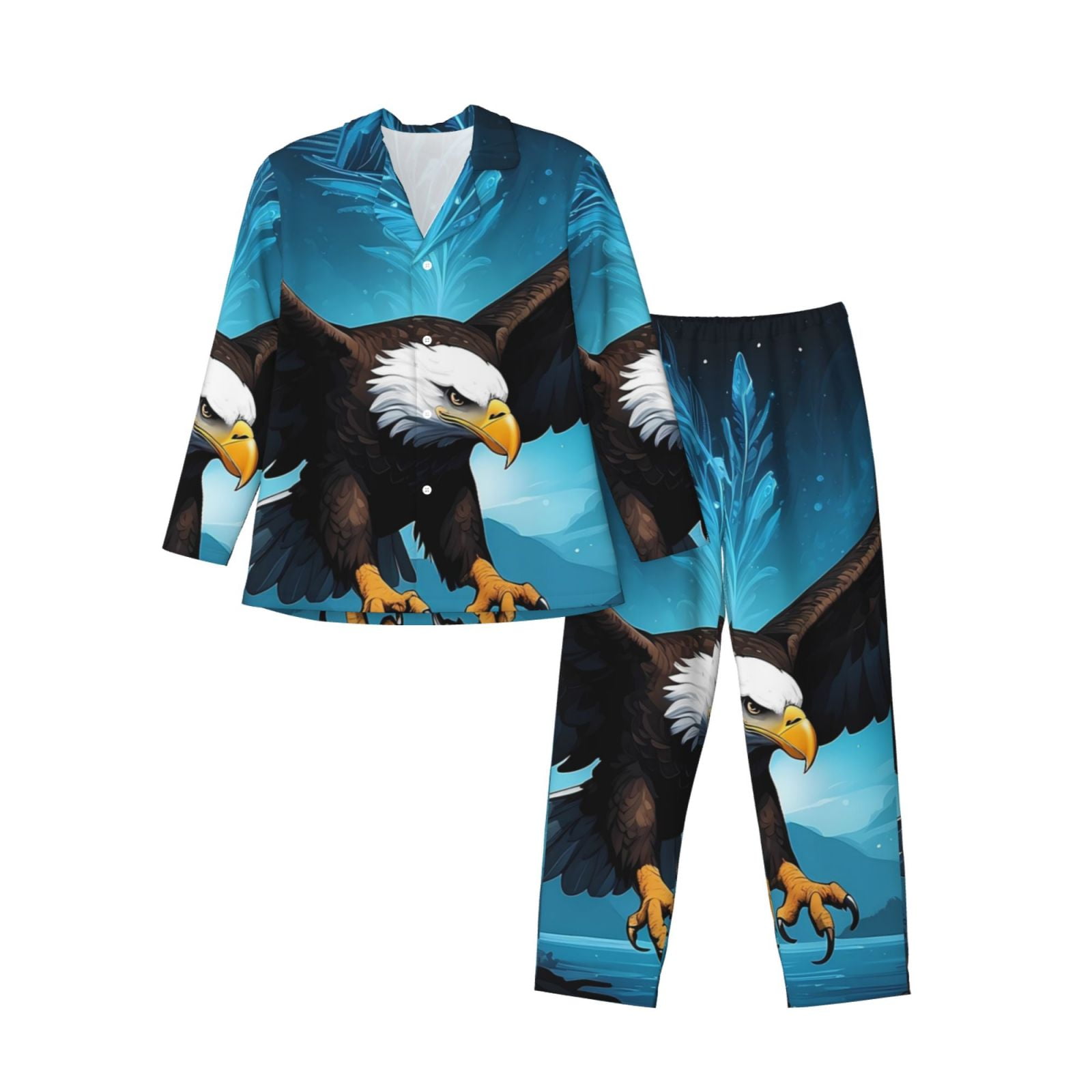 Fuzoiu Night Sky Forest Bald Eagle Print Men's Long-Sleeved Pajama ...