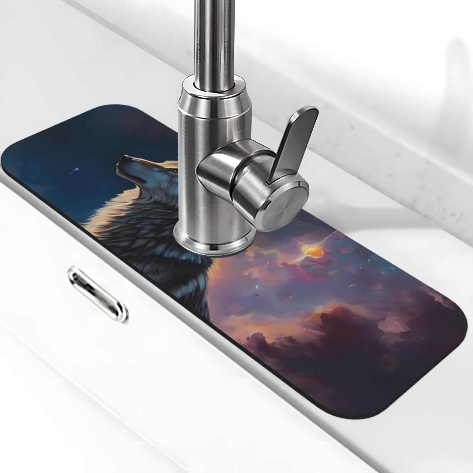 Fuzoiu Night Sky Wolf Print Kitchen Faucet Suction Pad, Sink Splash ...
