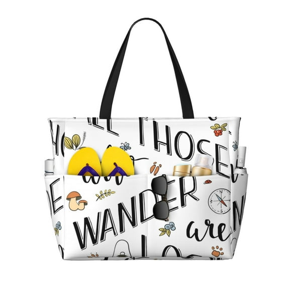 Fuzoiu Not All Those Who Wander Are Lost 3 Print Waterproof Beach Tote Bag for Women Girls with ...