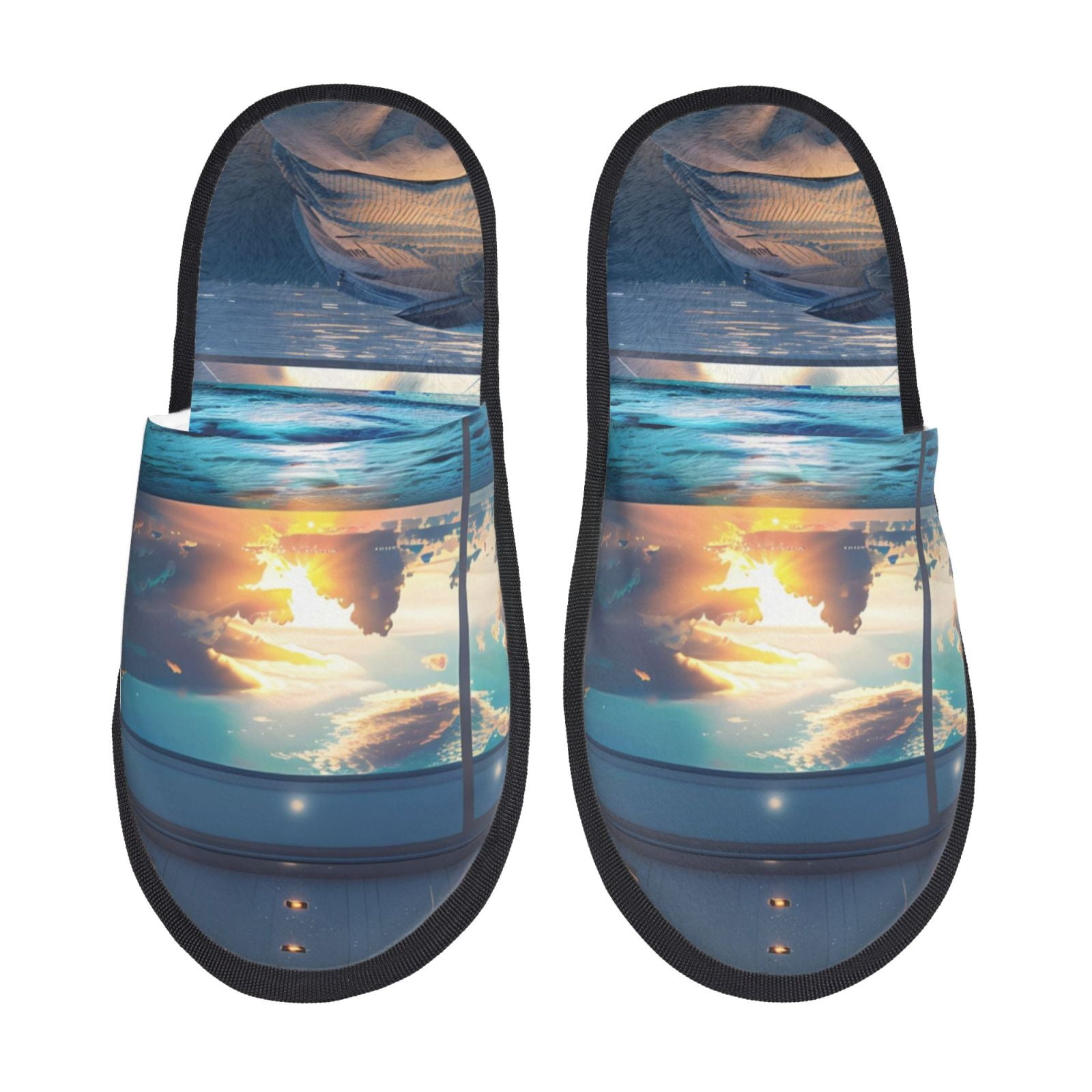Fuzoiu Ocean View Bedroom Print Unisex Furry Slippers,Plush Indoor ...