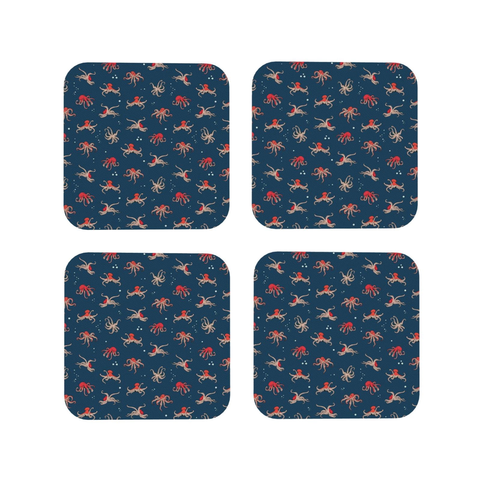 Fuzoiu Octopus Sea Life Print Leather Coasters Set,Drink Coasters Set ...