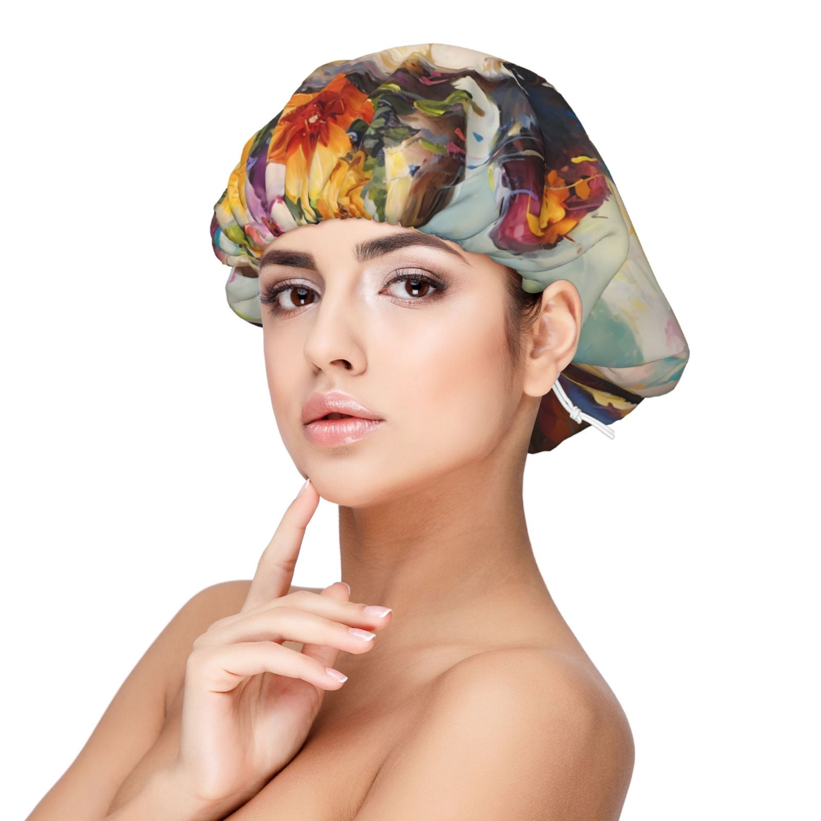 Fuzoiu Oil Painting Flower Cow Print Adult’s Satin Sleeping Cap,Satin ...