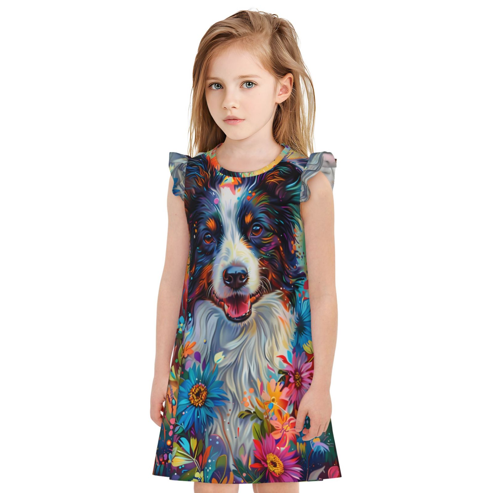 Fuzoiu Oil Painting Sunflower Puppy Print Girls' Nightgowns Pajamas ...
