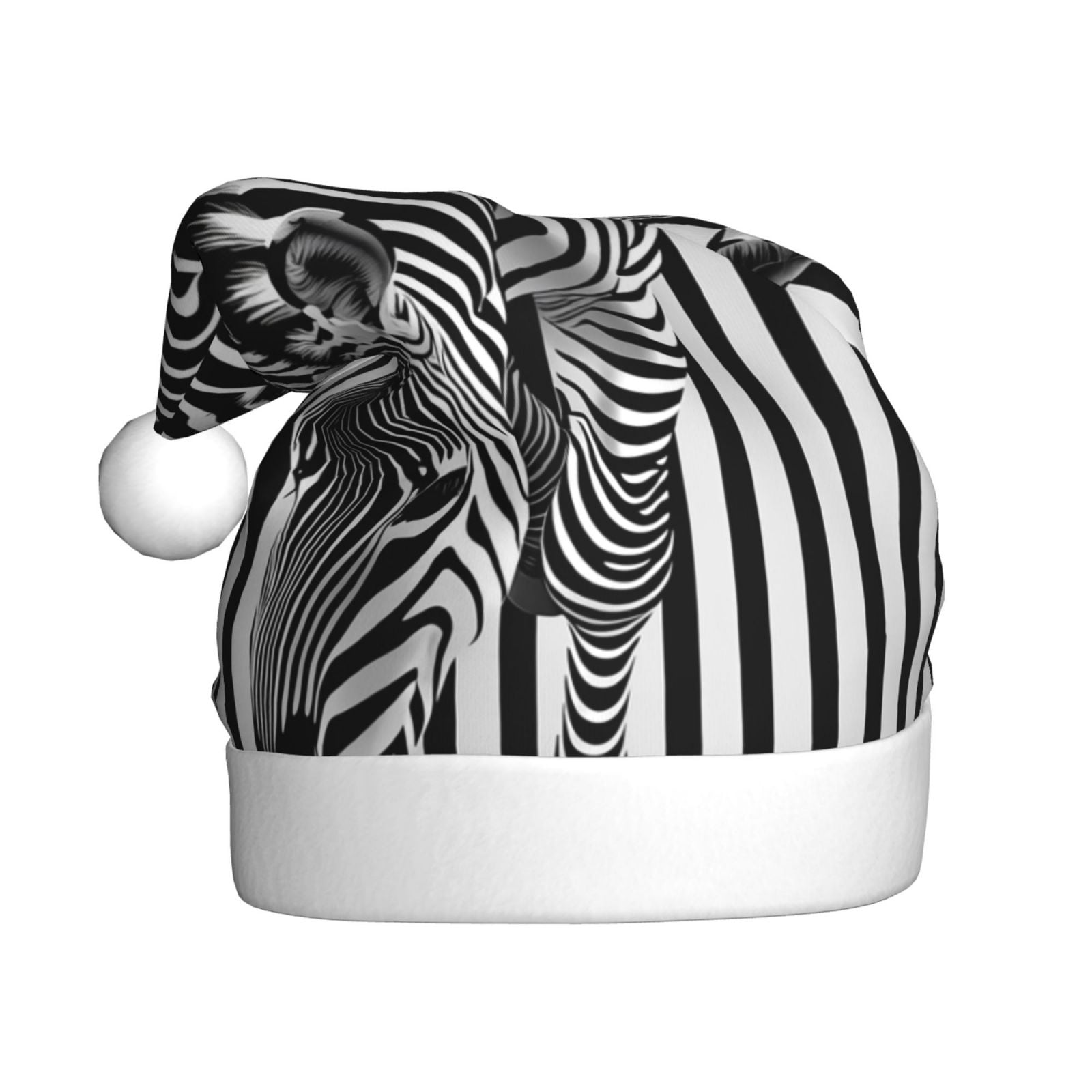 Fuzoiu Optical Zebra Illusion Print Santa Hat Christmas Hat for Adults ...