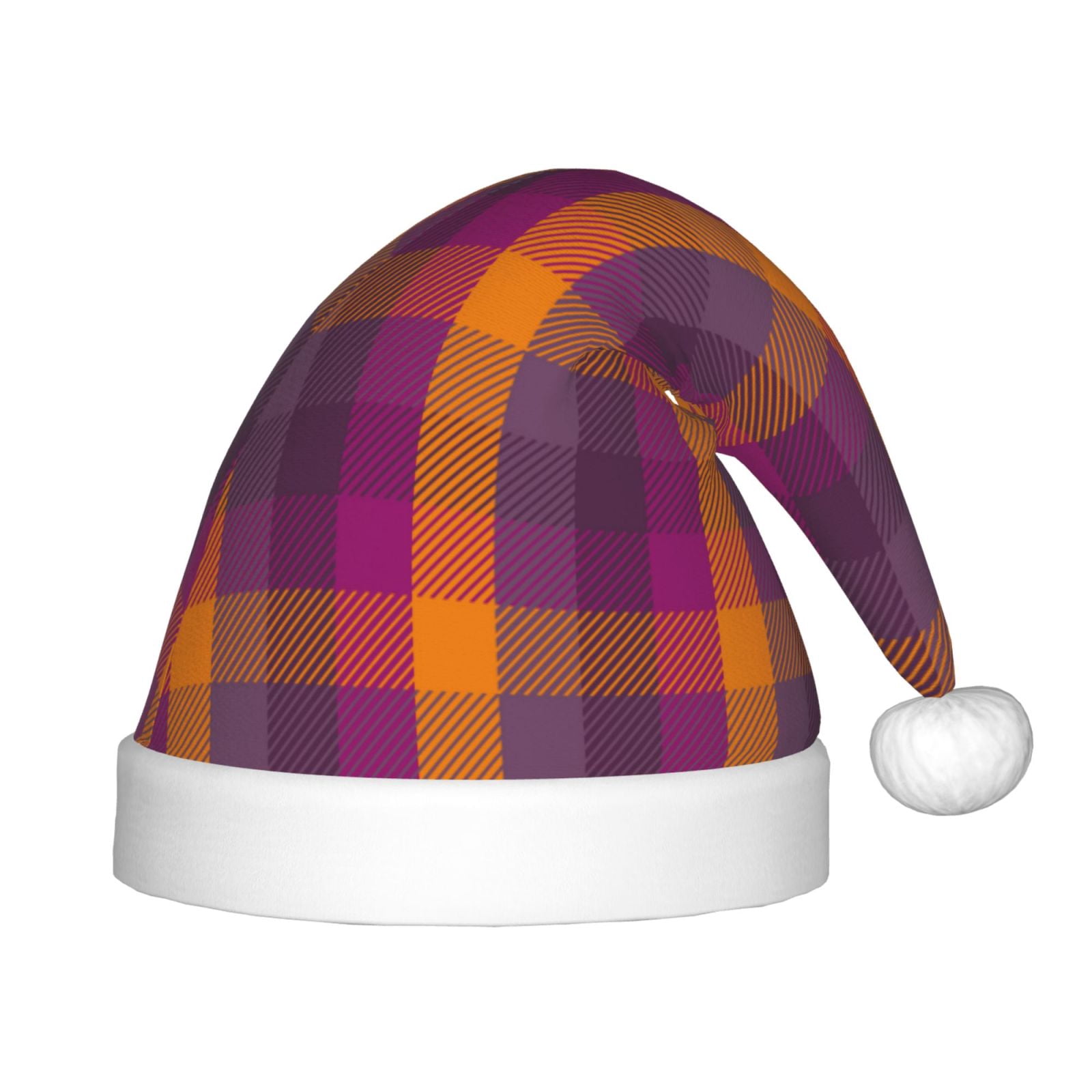 Fuzoiu Orange and Purple Plaid Print Santa Hat Christmas Hat for kids ...