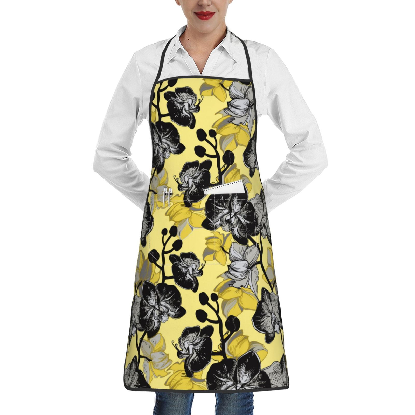 Fuzoiu Orchids Flowers Print Kitchen Cooking Aprons,Kitchen Cooking BBQ Aprons,Chef Apron with 2 ...