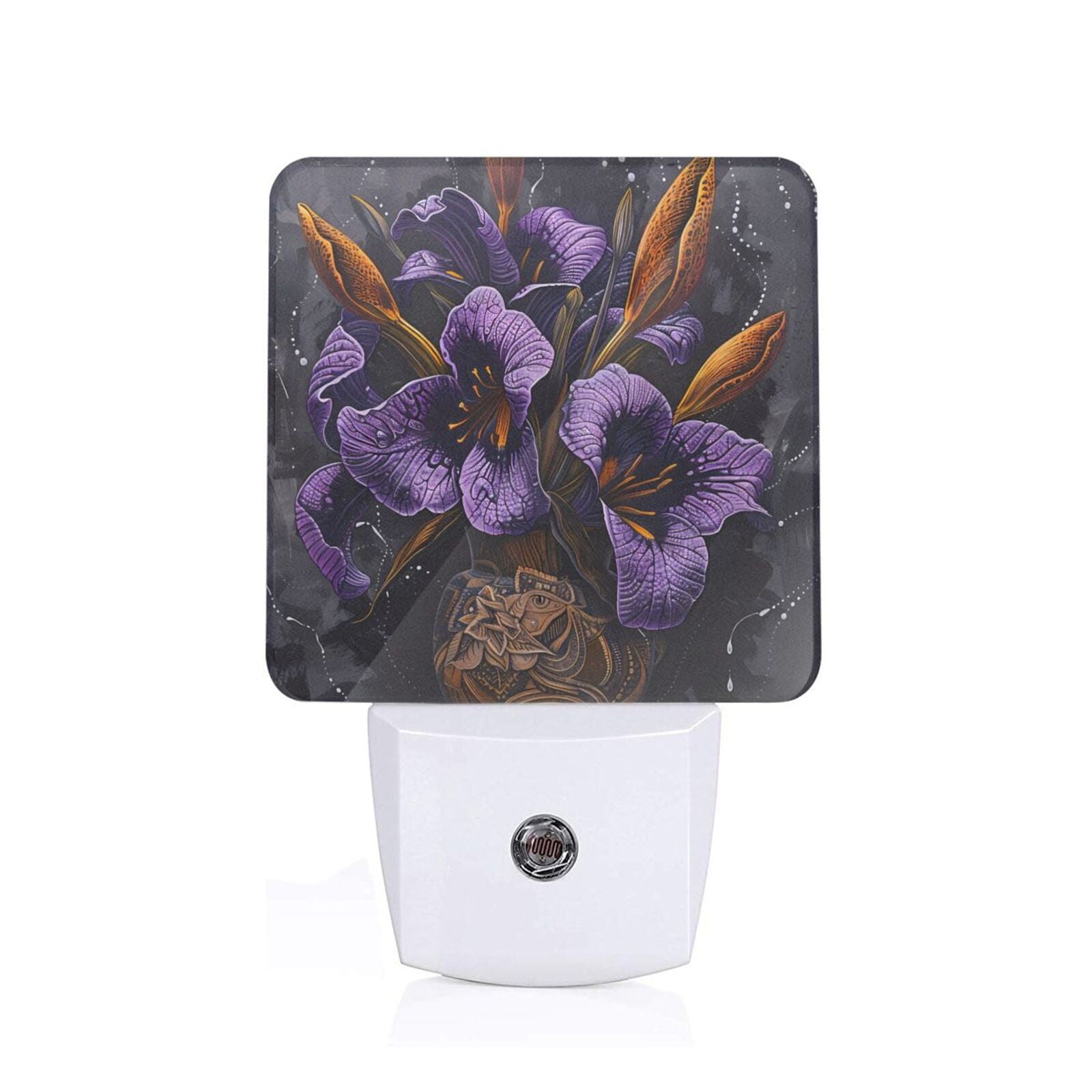 Fuzoiu Ornate Purple Floral Vase Print Dusk to Dawn LED Night Light ...