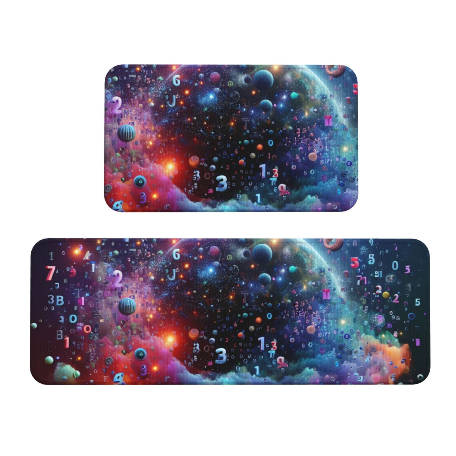 Fuzoiu Outer Space Floating Numbers And Letters Print Kitchen Floor Mat ...