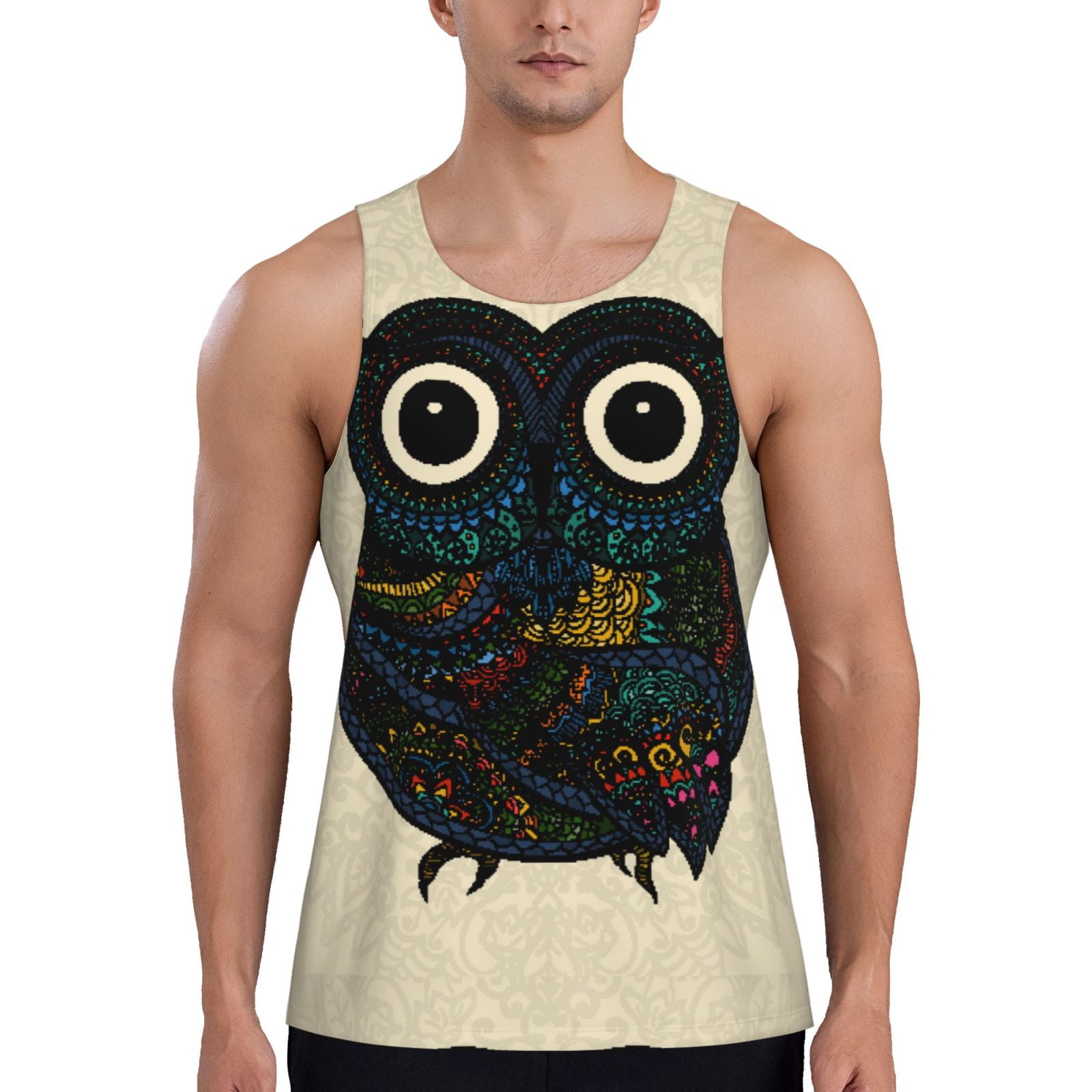 Fuzoiu Owl with Mandala Print Men's Workout Tank Tops,Sleeveless Gym ...