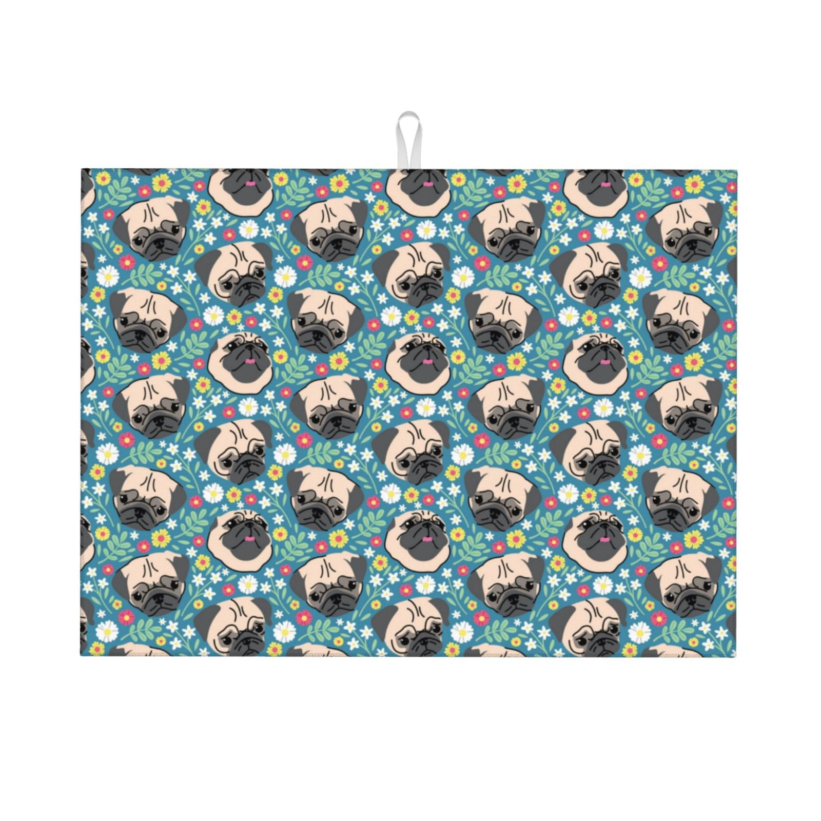 Fuzoiu PUG HEAD And Flower Print Absorbent, Reversible Microfiber Dish ...