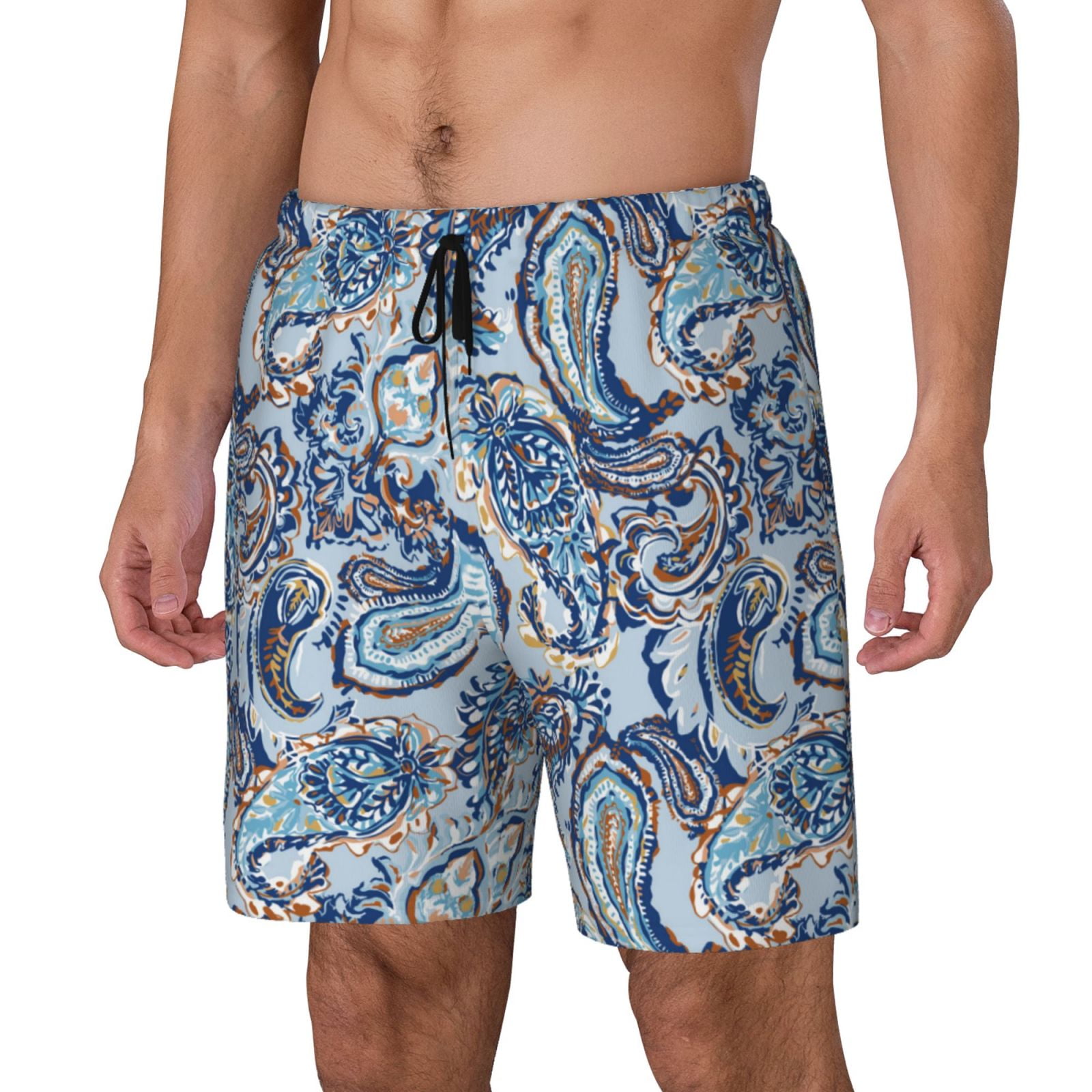 Fuzoiu Paisley Floral Branches Print Men's Swim Shorts,Quick-Dry Double ...