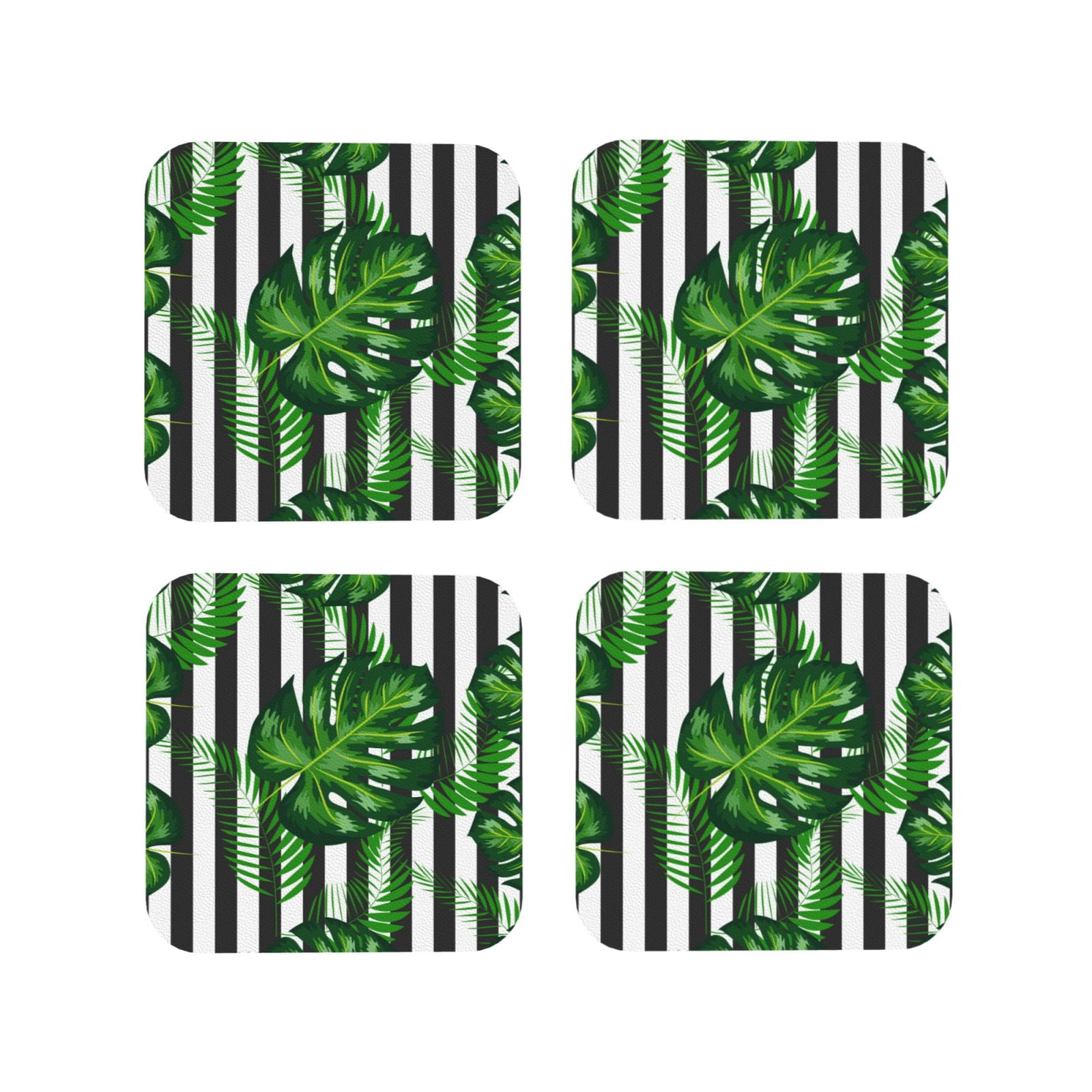 Fuzoiu Palm Greenery Print Leather Coasters Set,Drink Coasters Set of 4 ...