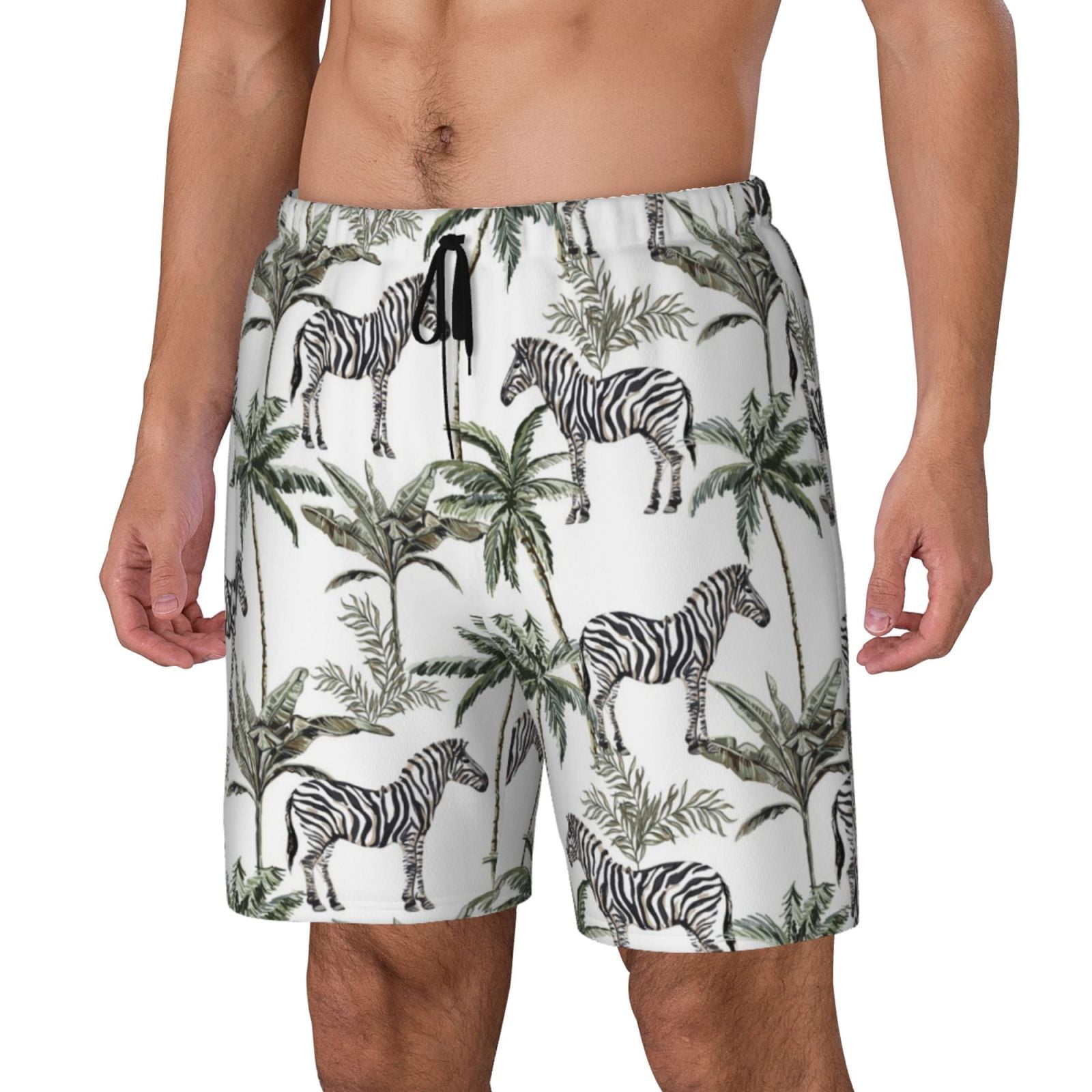 Fuzoiu Palm Trees Zebra Print Men's Swim Shorts,Quick-Dry Double-Layer ...