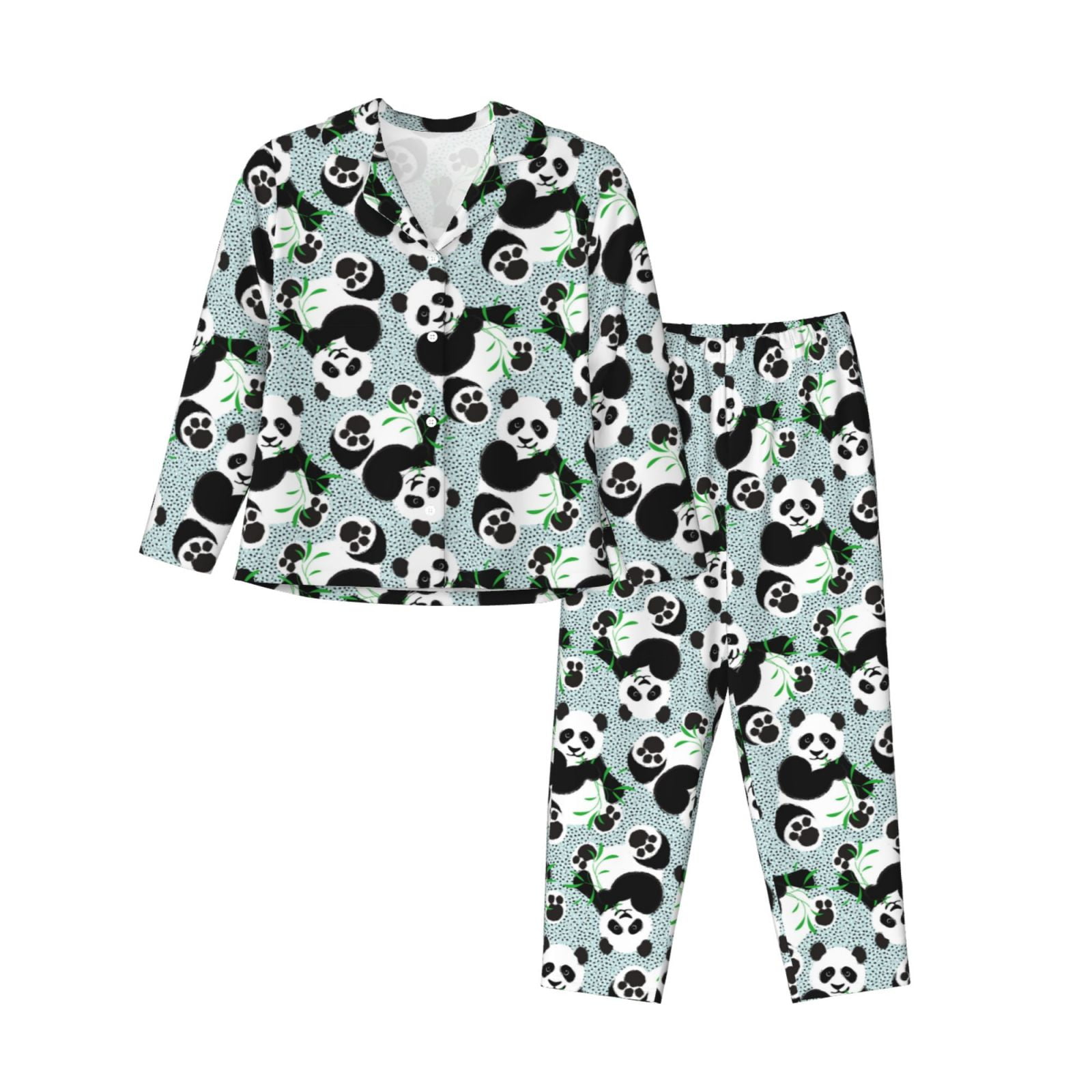 Fuzoiu Panda And Eucalyptus Print Women's Long-Sleeved Pajama,Lounge ...