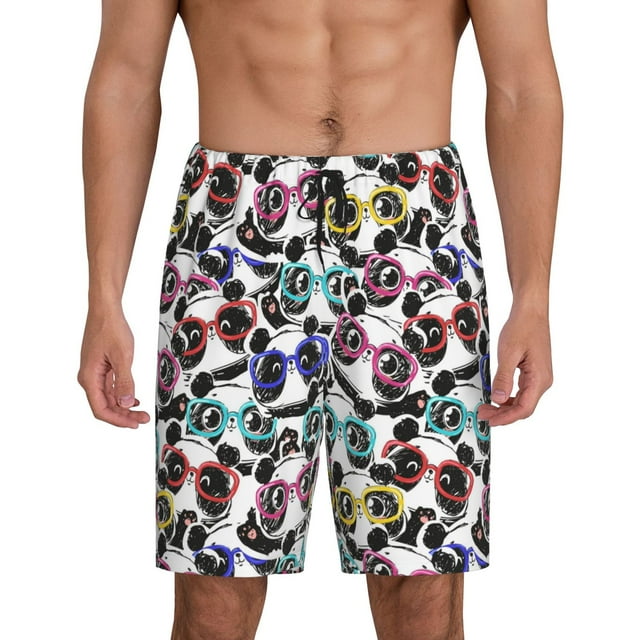 Fuzoiu Panda And Glasses Print Pajama Shorts for Men, Men's Pajama ...
