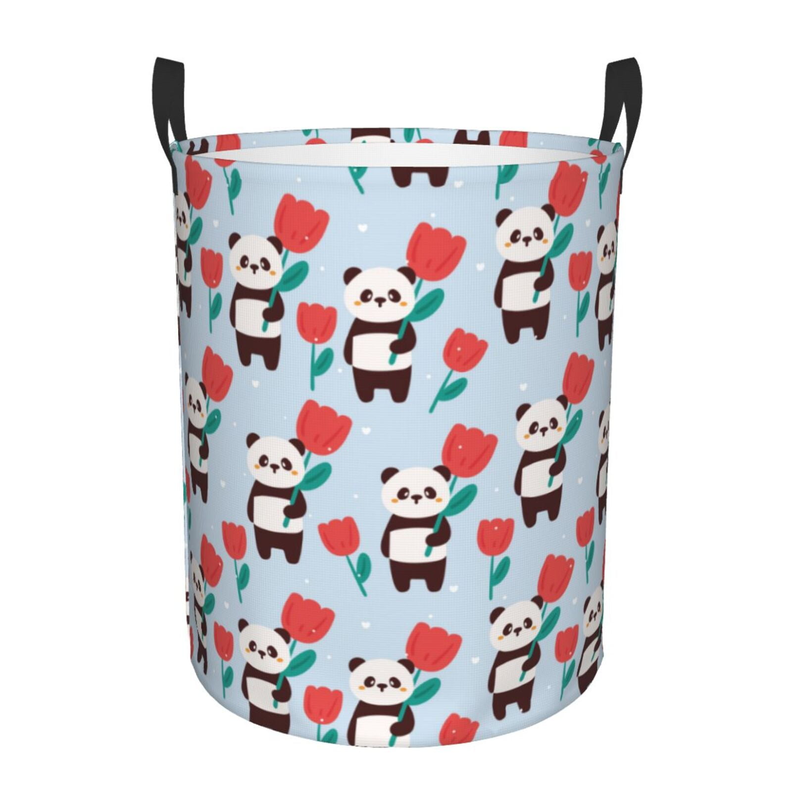 Fuzoiu Panda And Rose Print Circular Hamper,Laundry Basket with Handle ... Fuzoiu Panda And Rose Print Circular Hamper,Laundry Basket with Handle ...