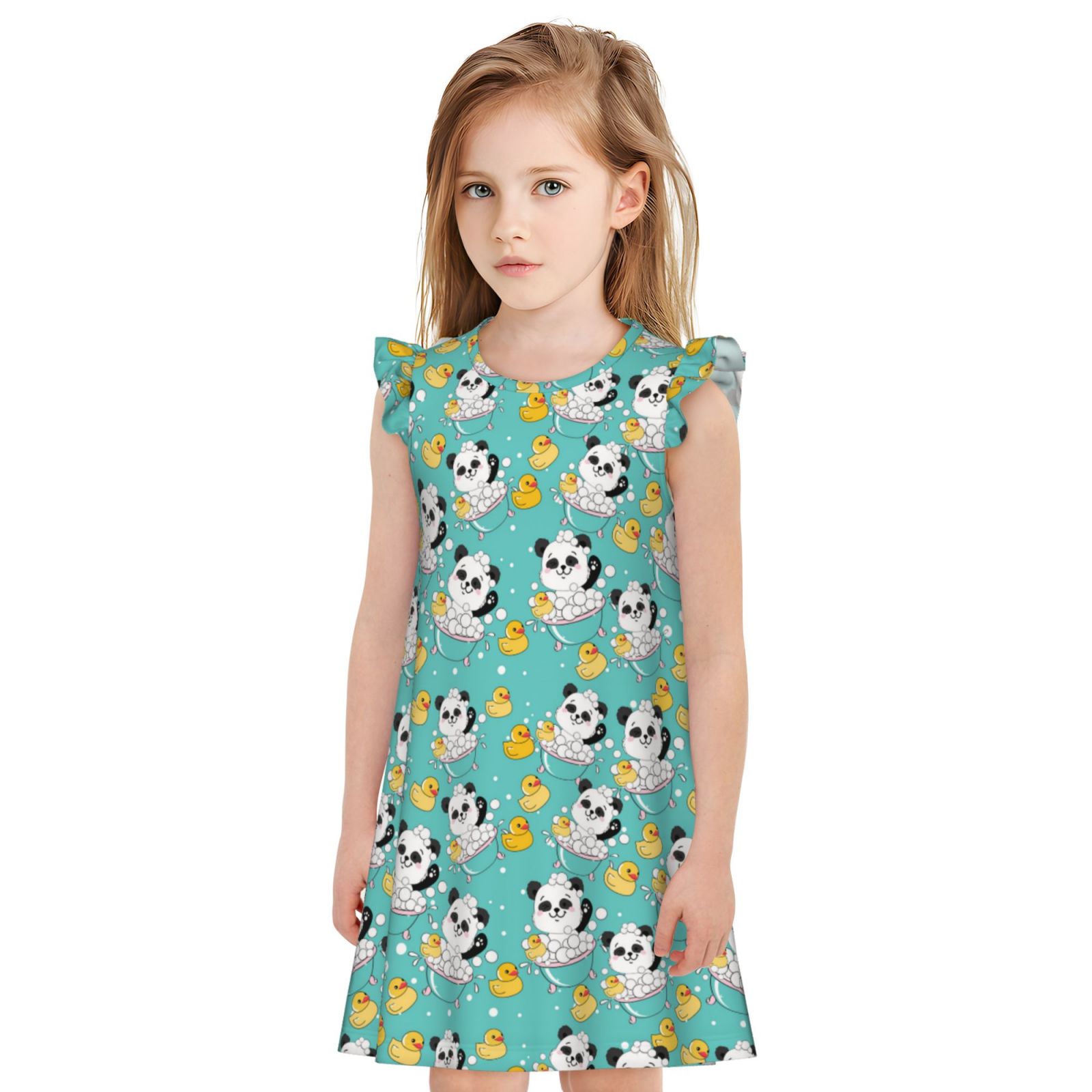 Fuzoiu Panda Bathing In The Bath Print Girls' Nightgowns Pajamas Dress ...