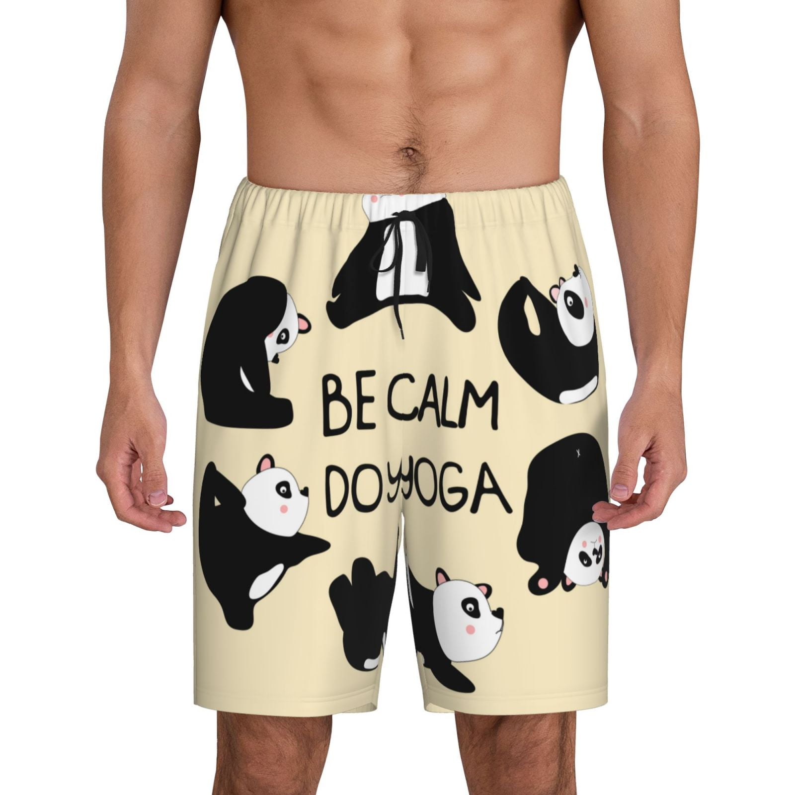 Fuzoiu Panda Doing Yoga Print Pajama Shorts for Men, Men's Pajama ...