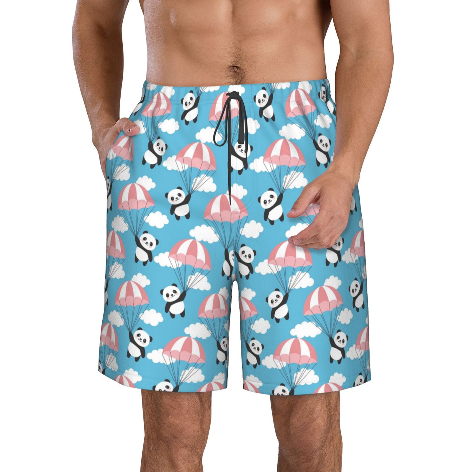 Fuzoiu Panda Flying in the Sky Print Men's Beach Shorts,Men's Swim Trunks,Quick Dry Board Shorts ...