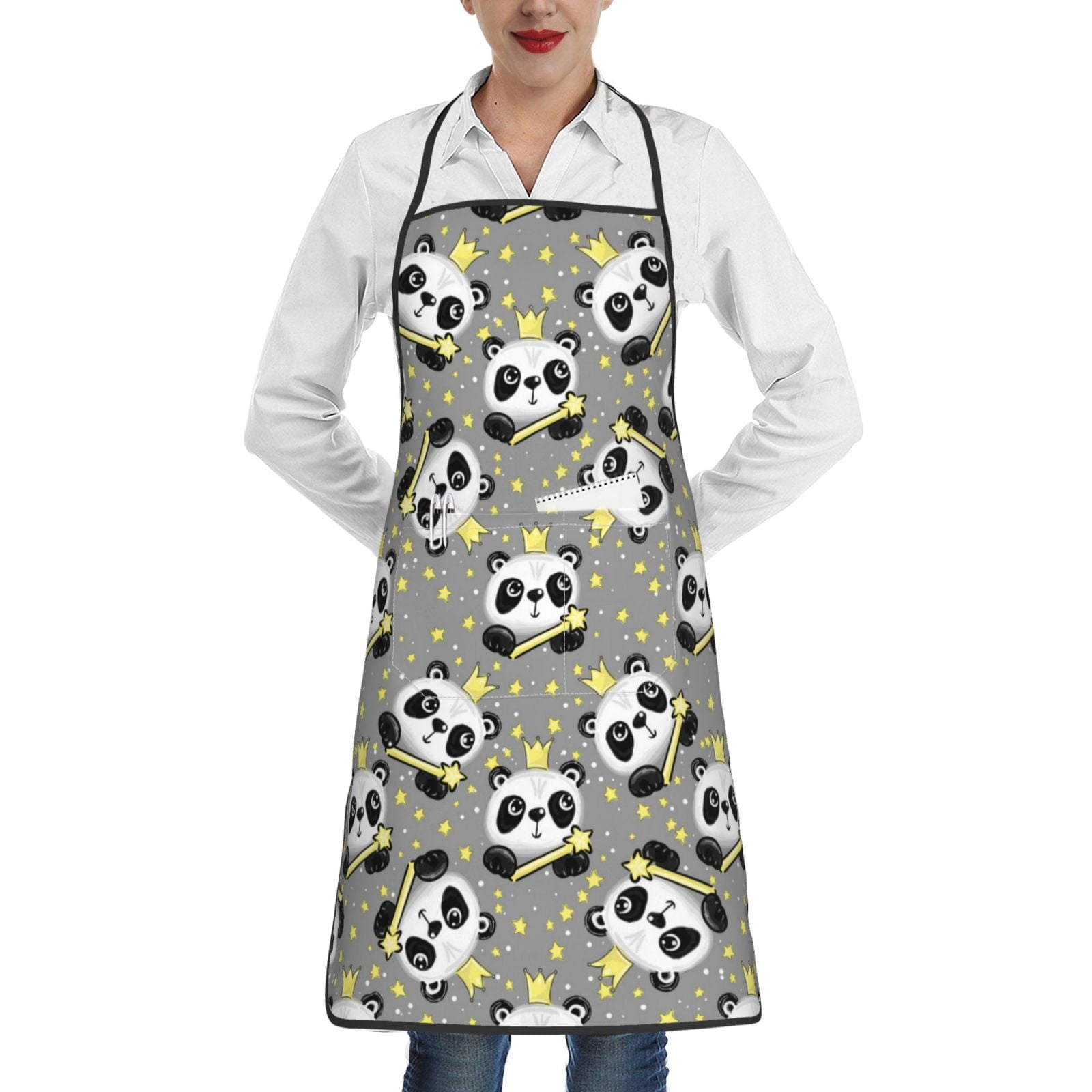 Fuzoiu Panda With Crown And Stars Print Kitchen Cooking Aprons,Kitchen ...