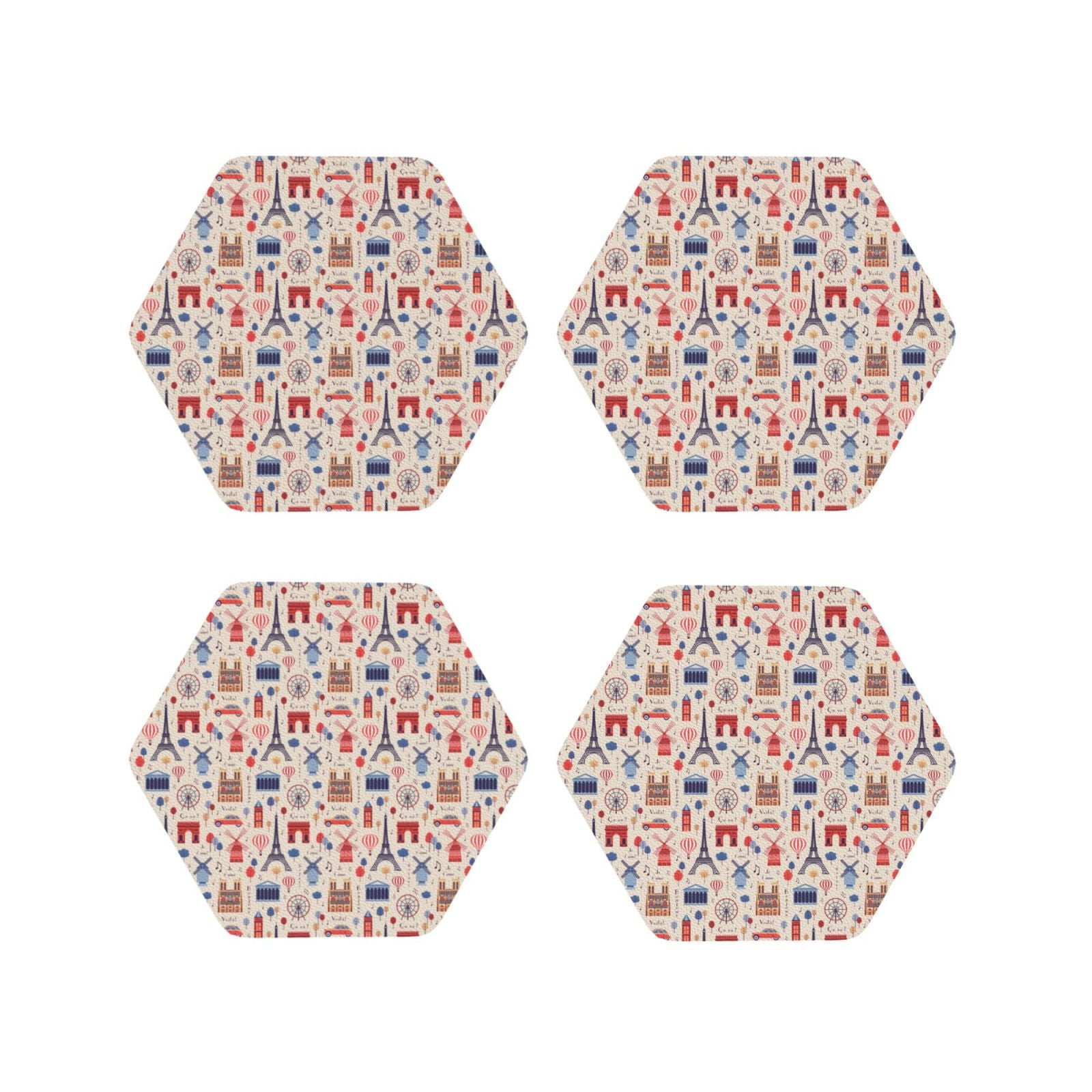 Fuzoiu Paris Print Leather Coasters Set,Drink Coasters Set of 4,for ...