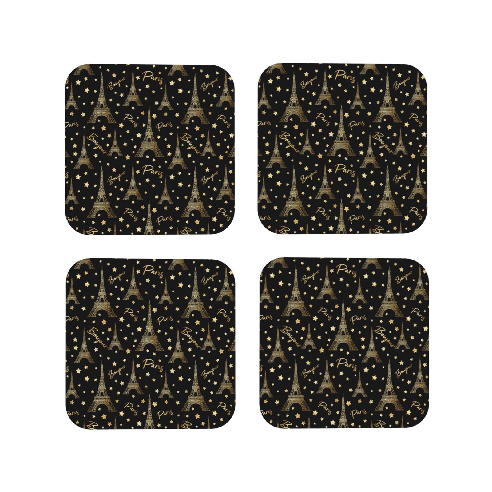 Fuzoiu Paris Romantic Print Leather Coasters Set,Drink Coasters Set of ...