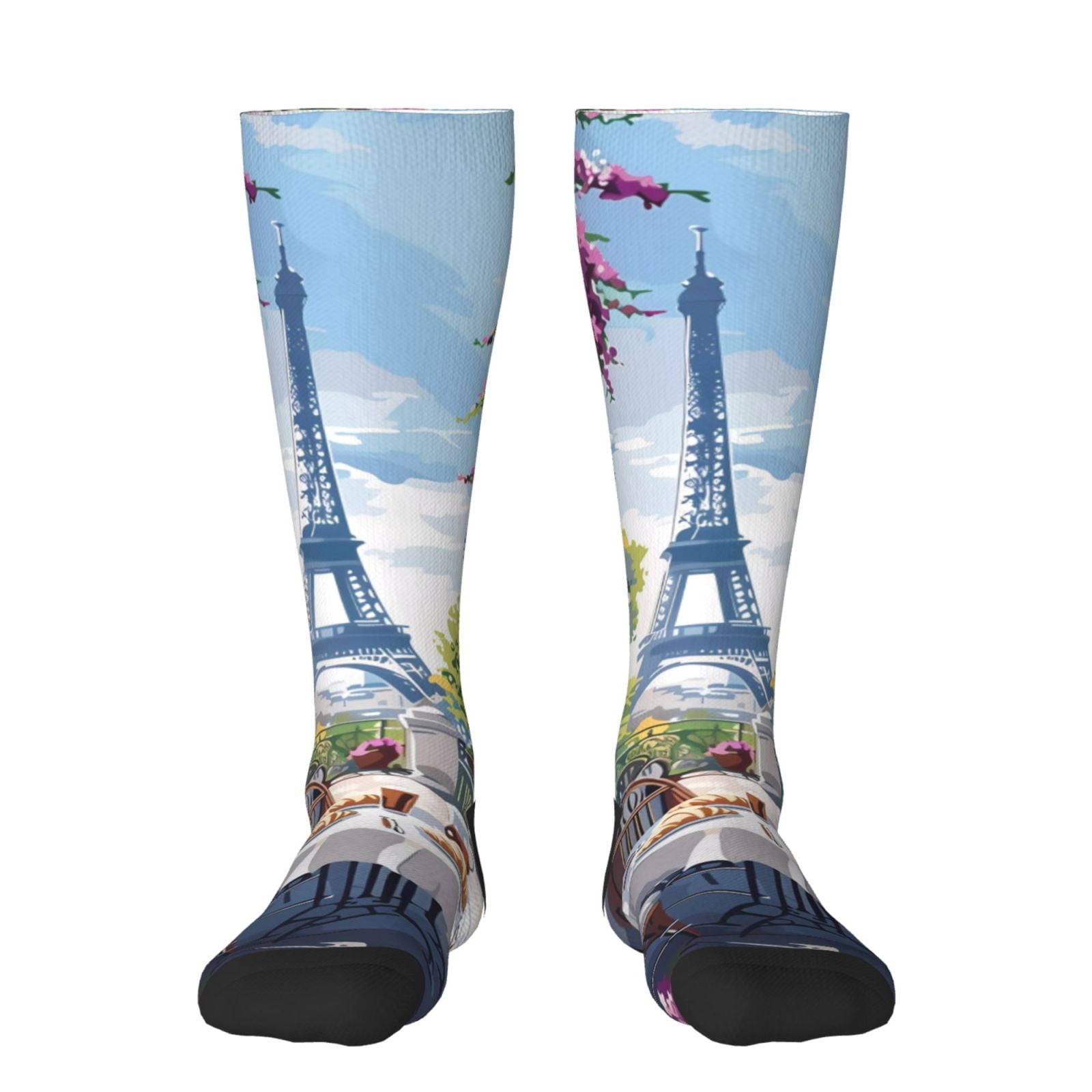 Fuzoiu Parisian Cafe With Eiffel Print Adult Stockings,Crew Socks ...
