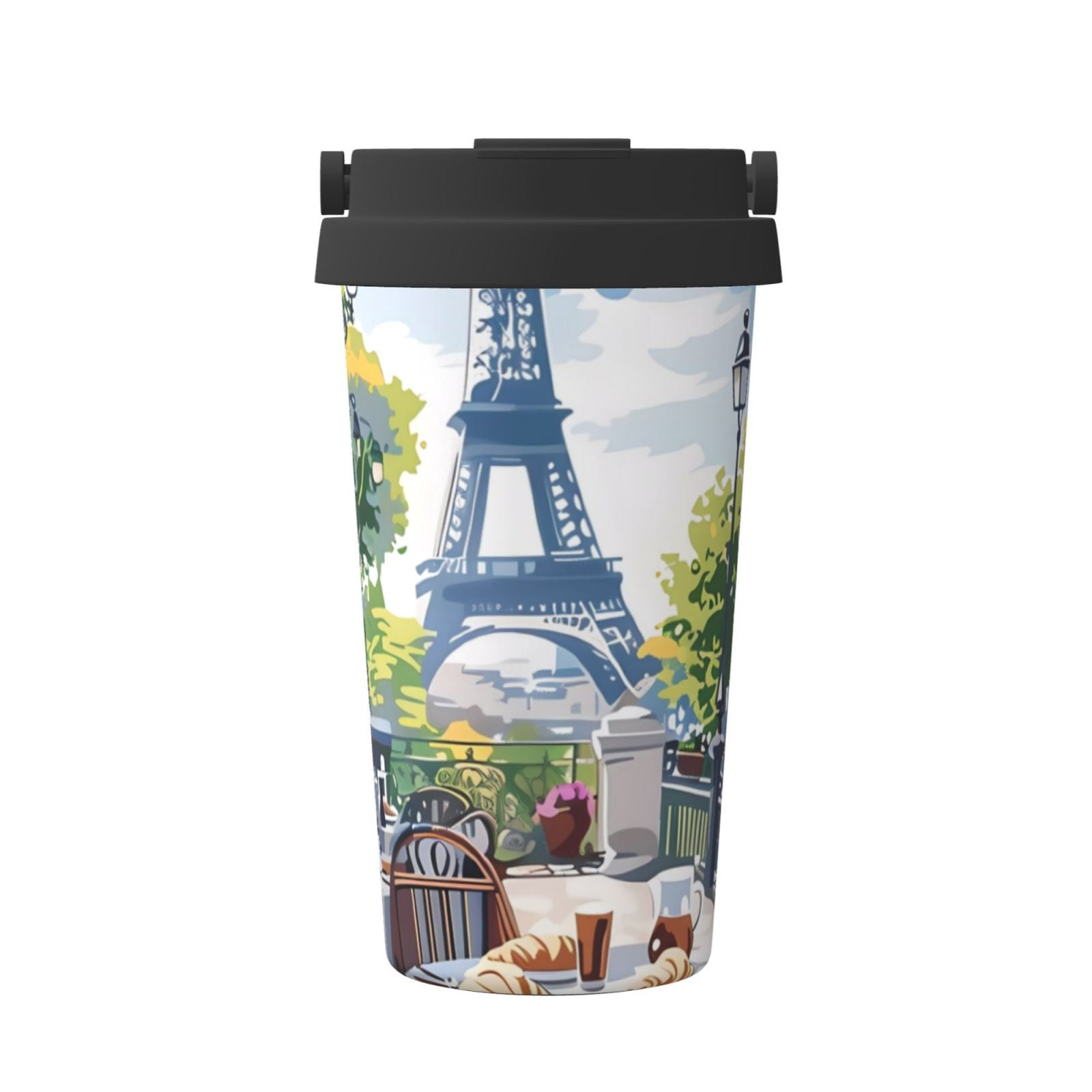 Fuzoiu Parisian Cafe With Eiffel Print Stainless Steel Travel Mug ...