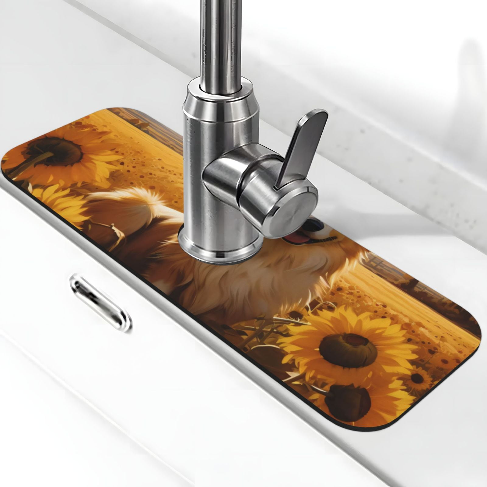Fuzoiu Pastoral Sunflower Corgi Print Kitchen Faucet Suction Pad, Sink ...