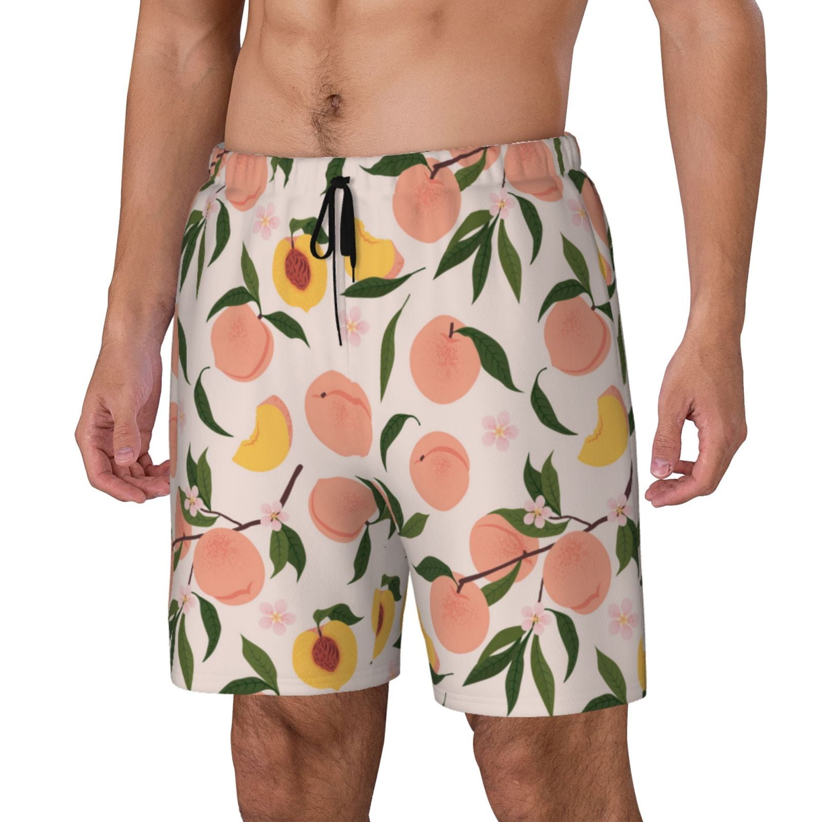 Fuzoiu Peach With Leaves1 Print Men's Swim Shorts,Quick-Dry Double ...