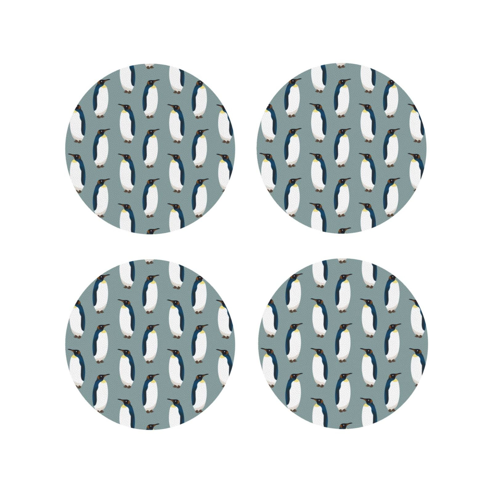 Fuzoiu Penguin Print Leather Coasters Set,Drink Coasters Set of 4,for ...