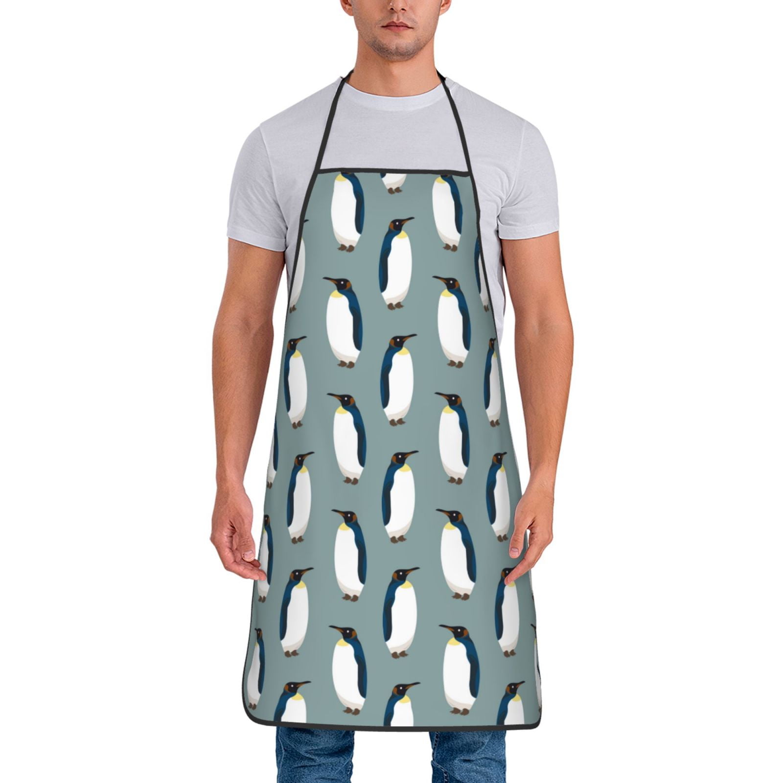 Fuzoiu Penguin Print Waterproof Apron, Kitchen Apron for Women Men Chef ...
