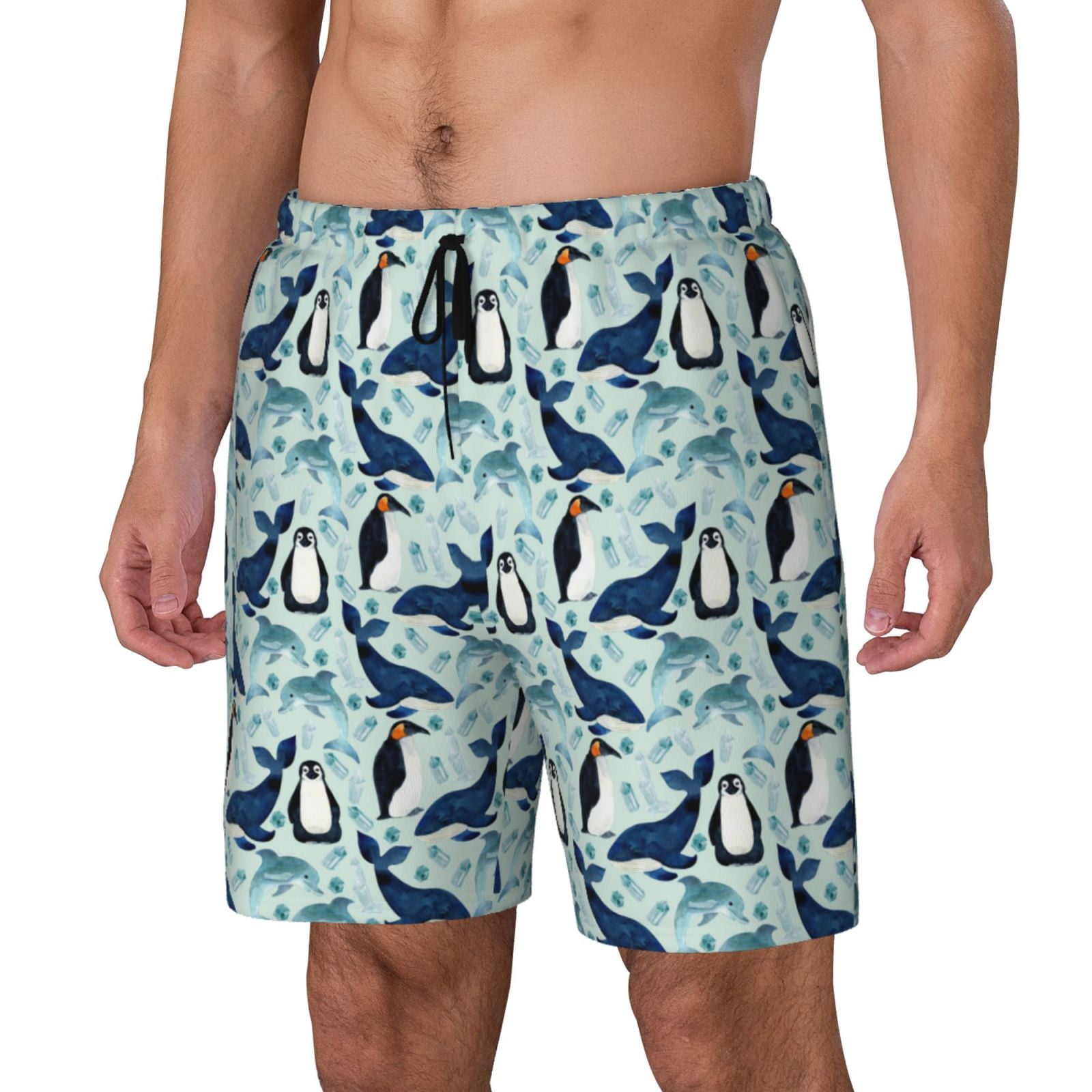 Fuzoiu Penguins Dolphins Whales Print Men's Swim Shorts,Quick-Dry ...