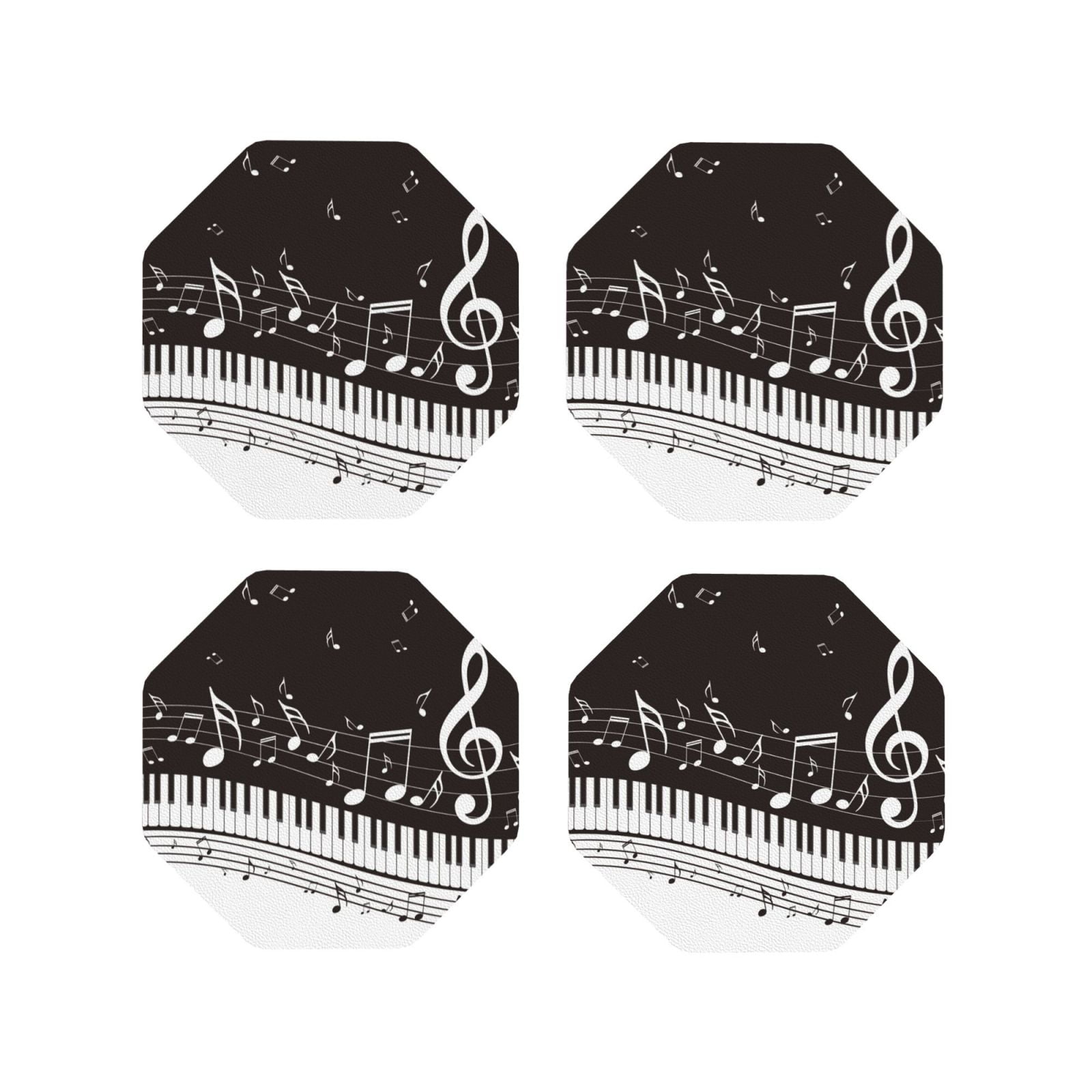 Fuzoiu Piano Keys With Musical Notes Print Leather Coasters Set,Drink ...