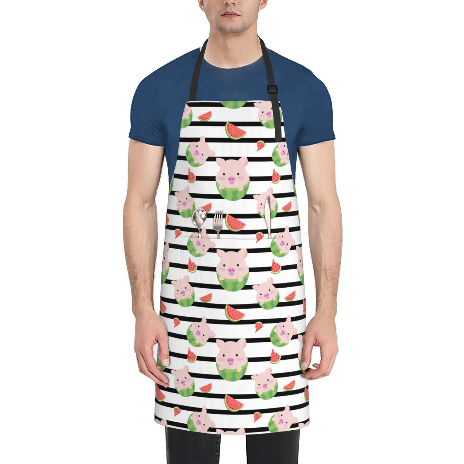 Fuzoiu Pig And Watermelon Print Adjustable Waterproof Apron with ...