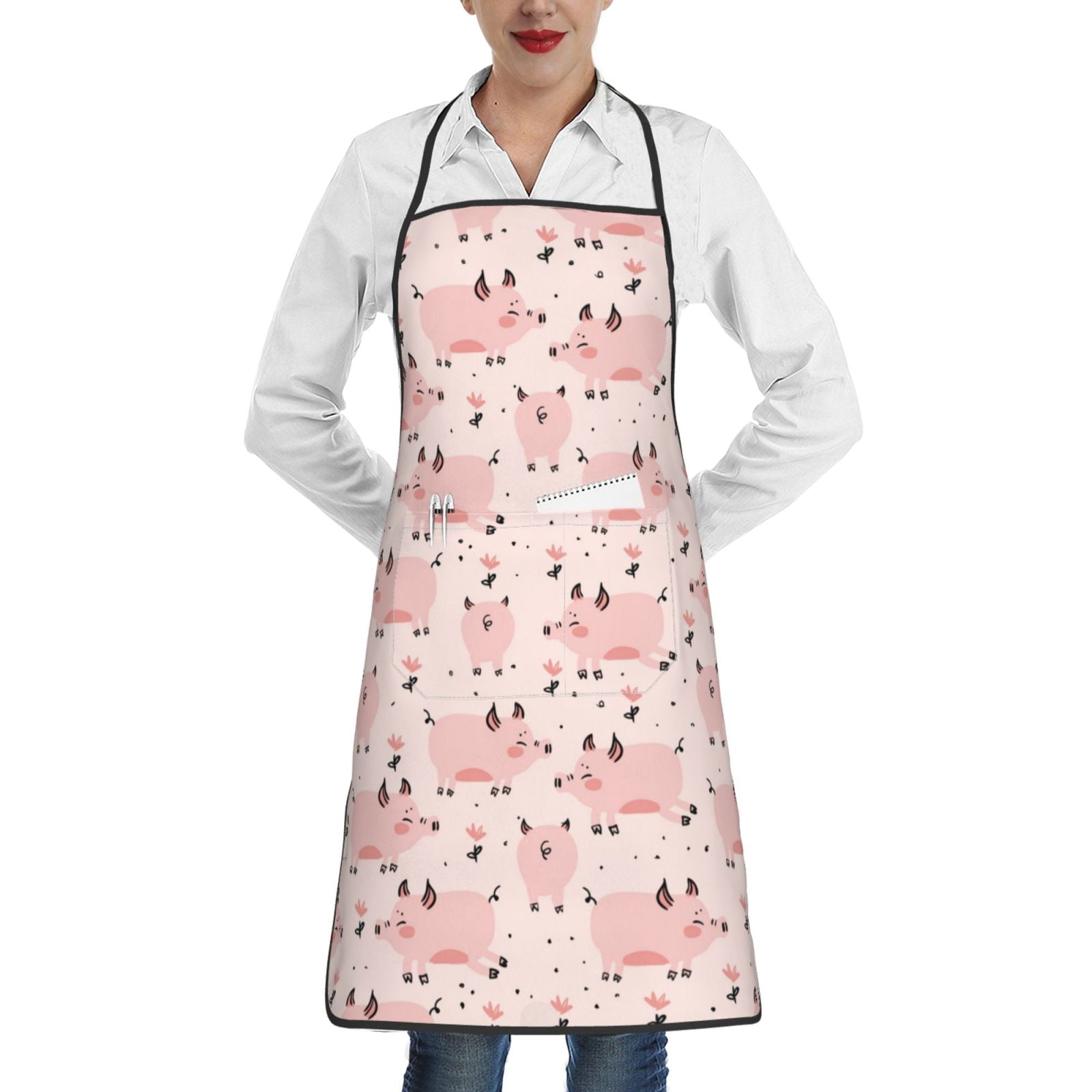 Fuzoiu Pig Print Kitchen Cooking Aprons,Kitchen Cooking BBQ Aprons,Chef ...