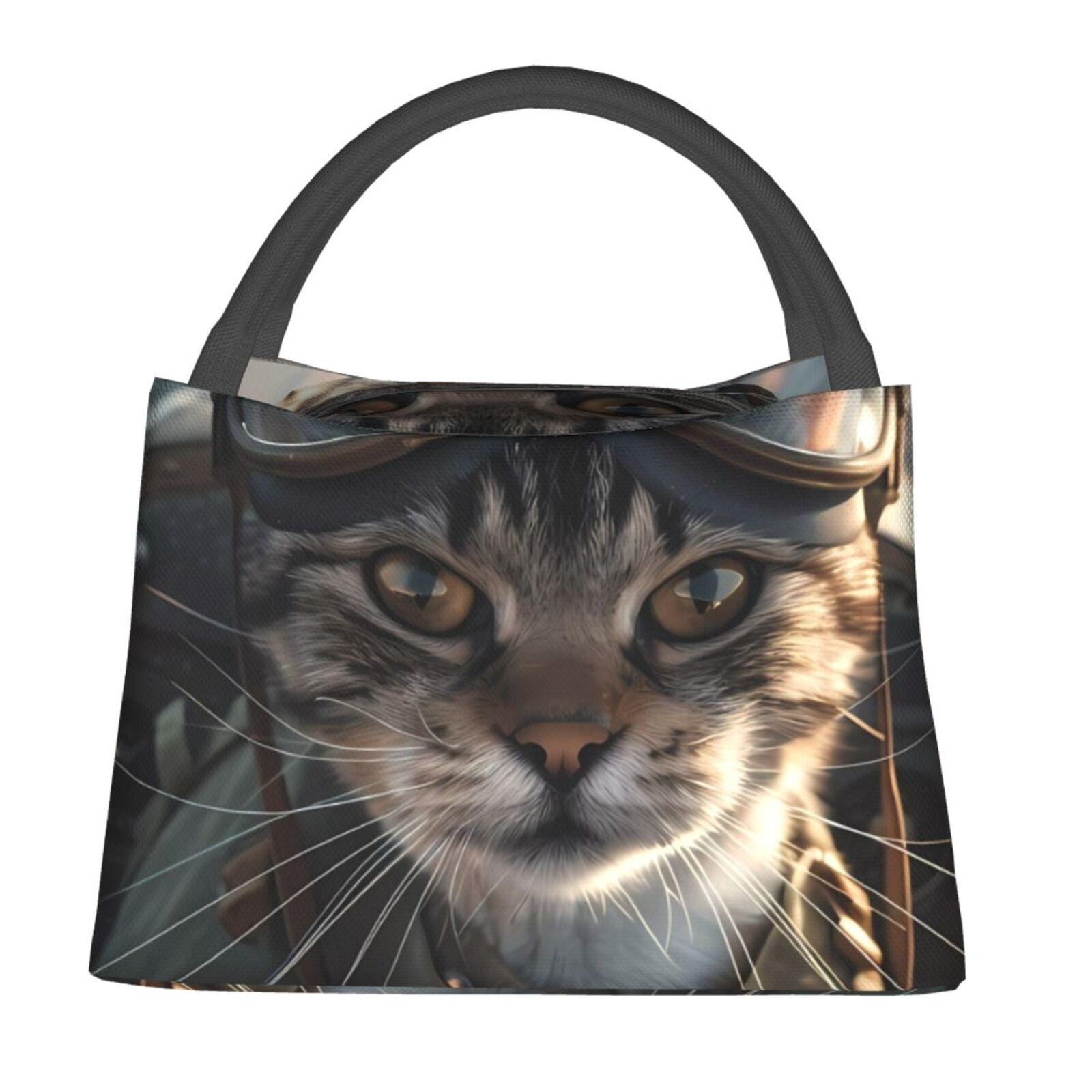 Fuzoiu Pilot Cat In Vintage Plane Print Portable Insulation Lunch Bag ...