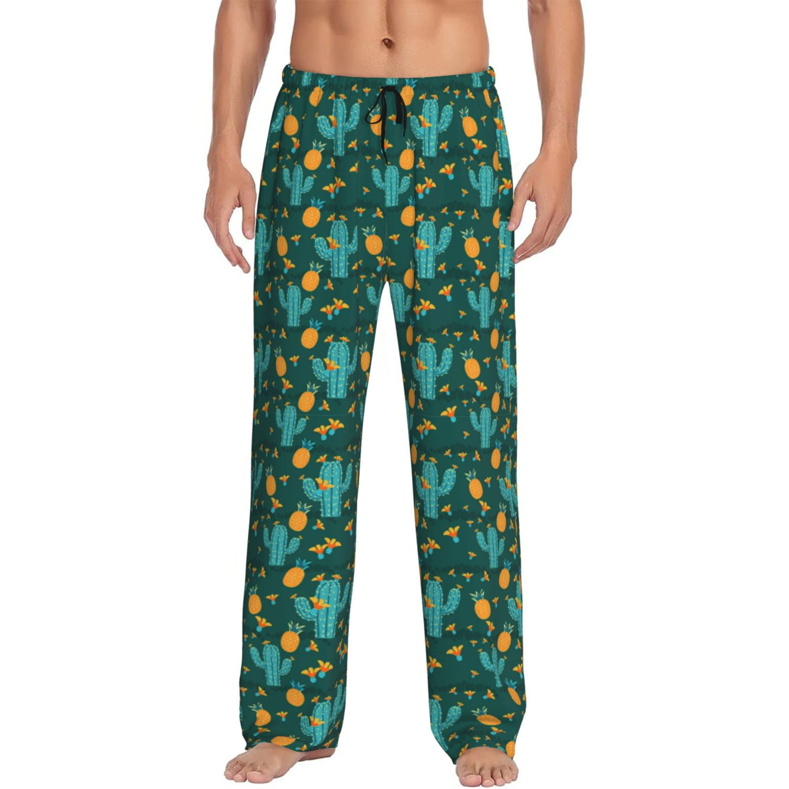 Fuzoiu Pineapple And Cactus Print Men's Pajama Pants,Lounge Pants for Men,Lounge PJ Bottoms ...