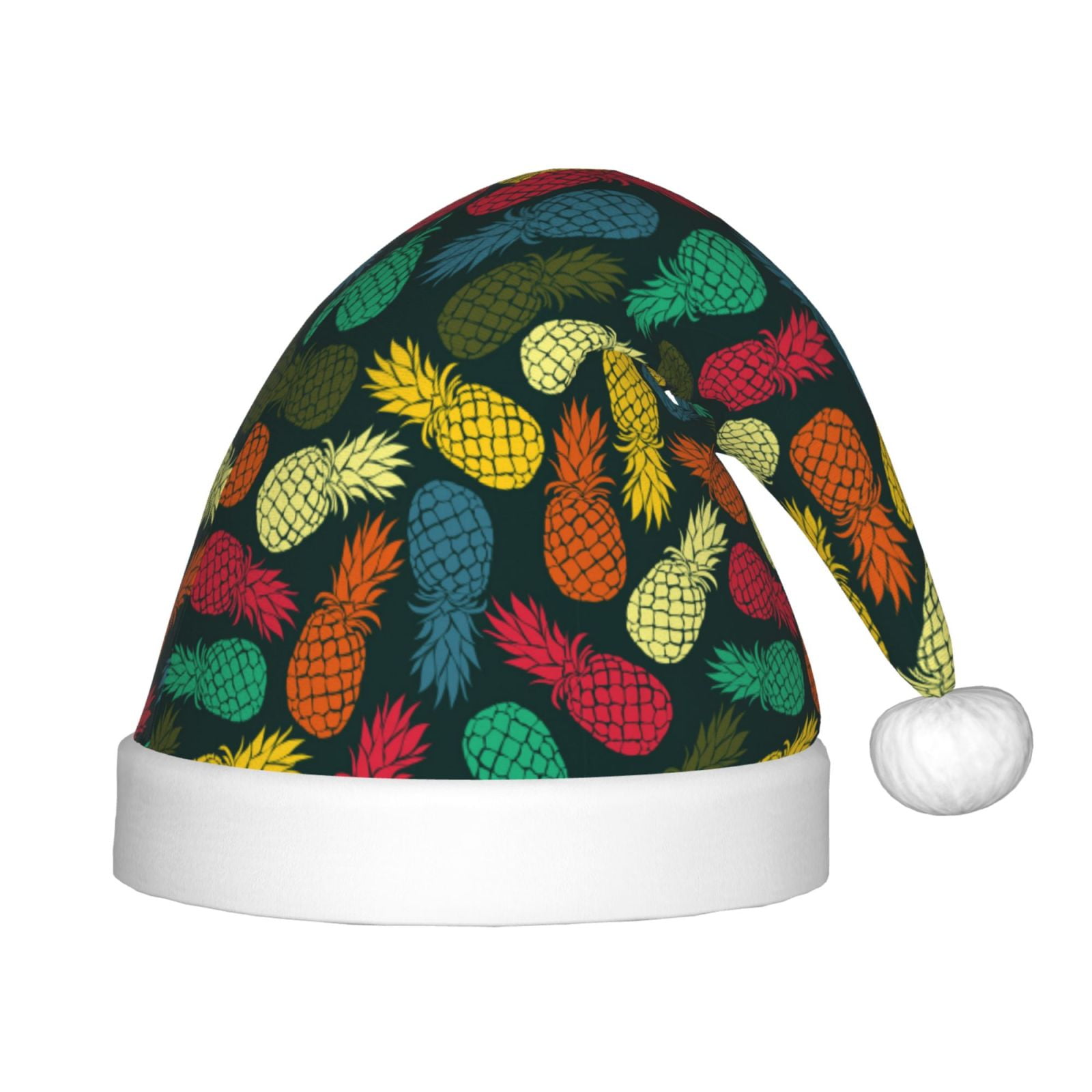 Fuzoiu Pineapple Fruit Colorful Print Santa Hat Christmas Hat for kids,Santa Hats with Pompom ...